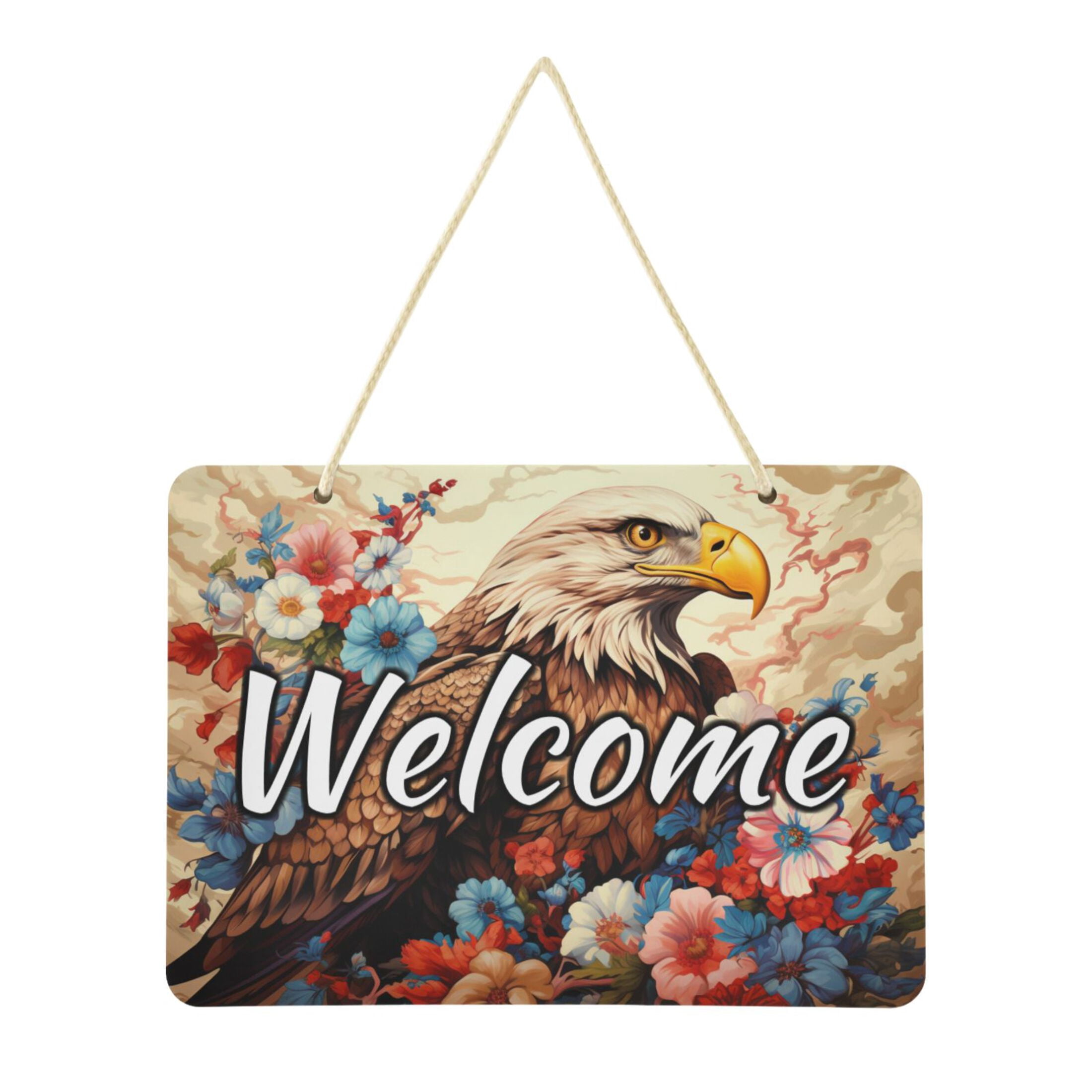 Welcome Door Sign Decoration Eagle in Flower 13.8" Rectangular Front ...