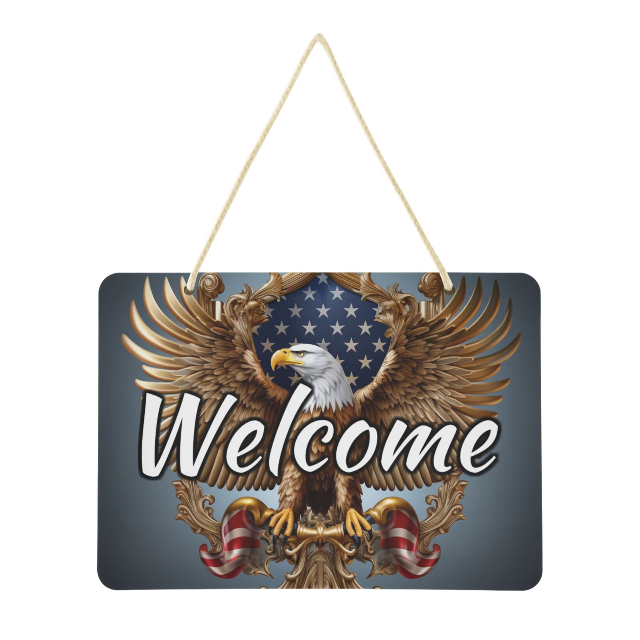 Welcome Door Sign Decoration Eagle with Flag 13.8" Rectangular Front ...