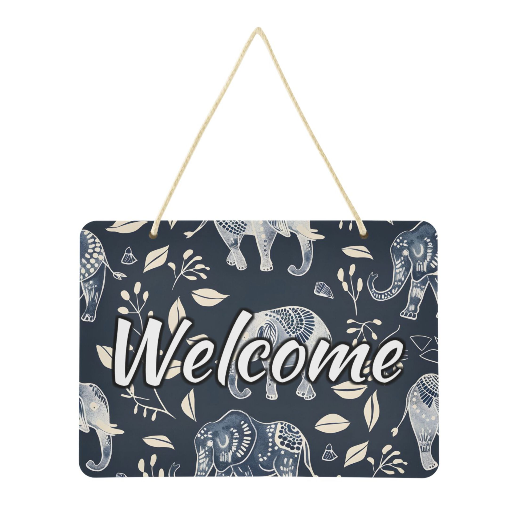 Welcome Door Sign Decoration Elephant Boho Style 13.8" Rectangular ...