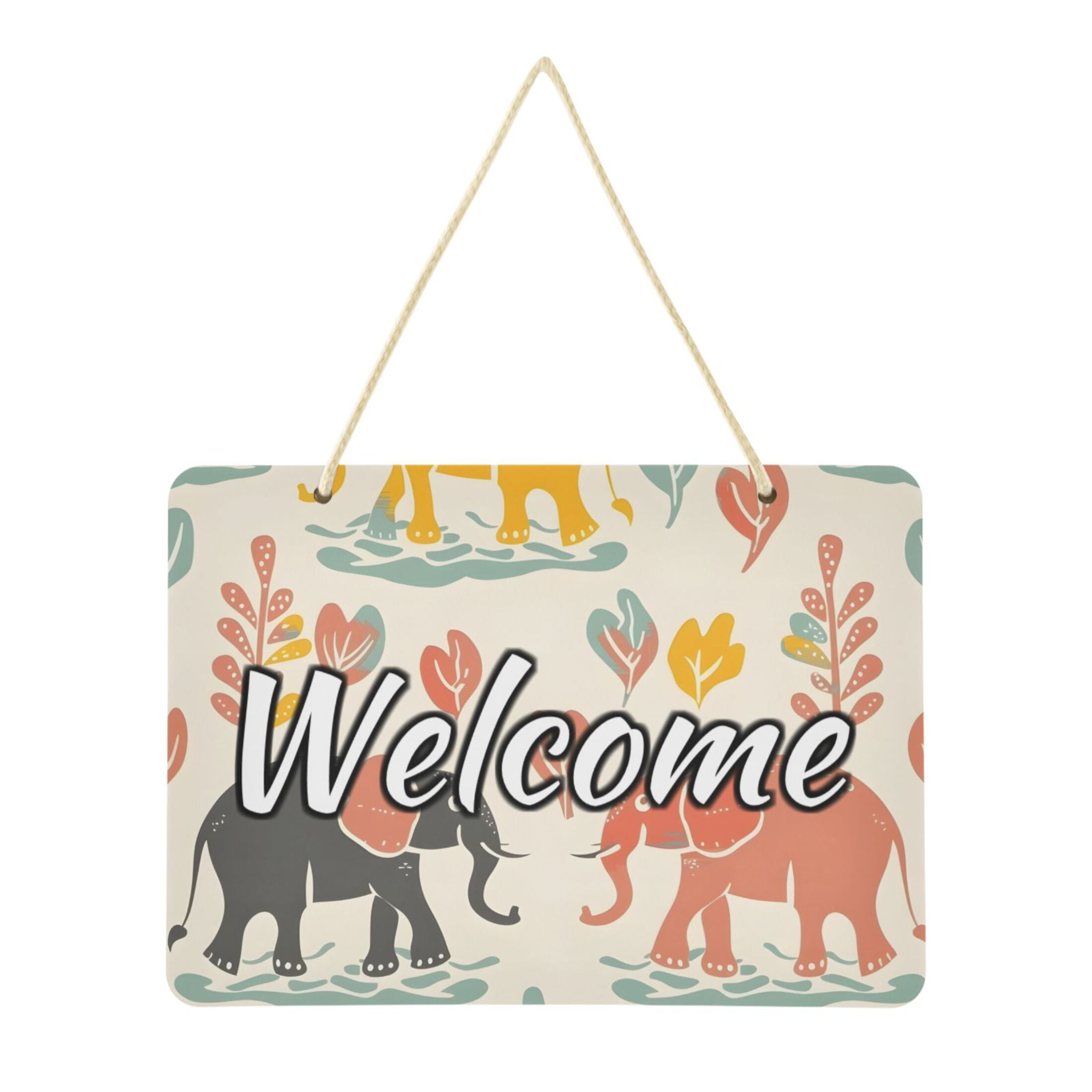 Welcome Door Sign Decoration Elephants Family 13.8" Rectangular Front ...
