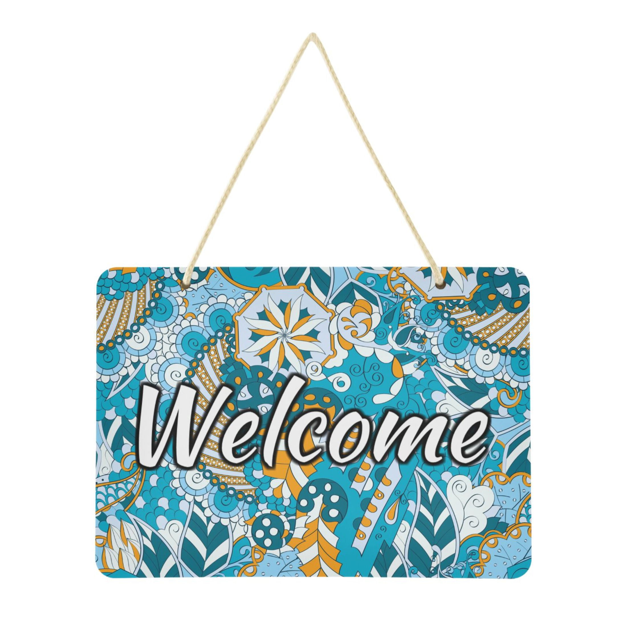 Welcome Door Sign Decoration Ethnic Abstract Curved 13.8" Rectangular ...
