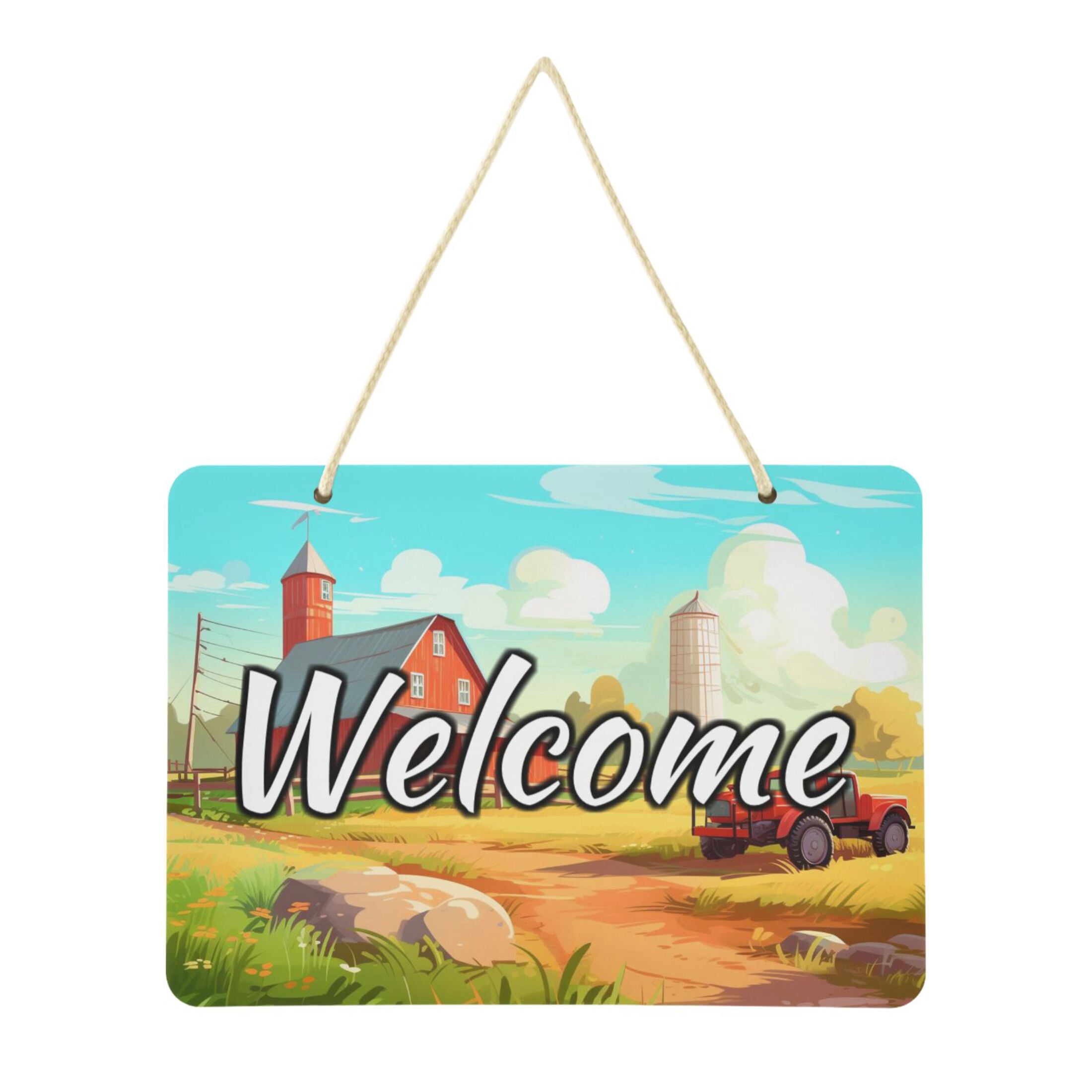 Welcome Door Sign Decoration Farmhouse Landscape 13.8" Rectangular ...