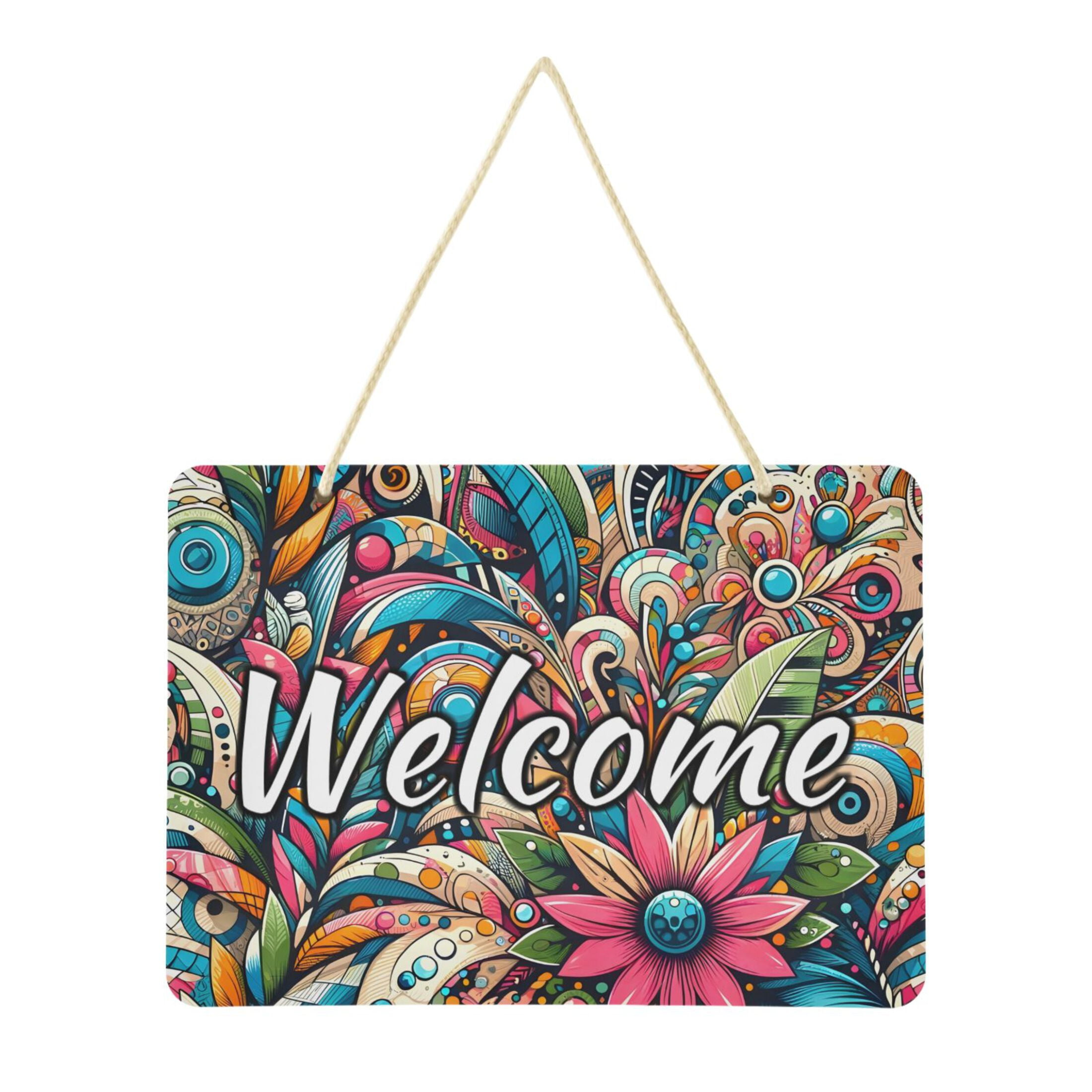 Welcome Door Sign Decoration Fashion Flower Pattern 13.8" Rectangular ...