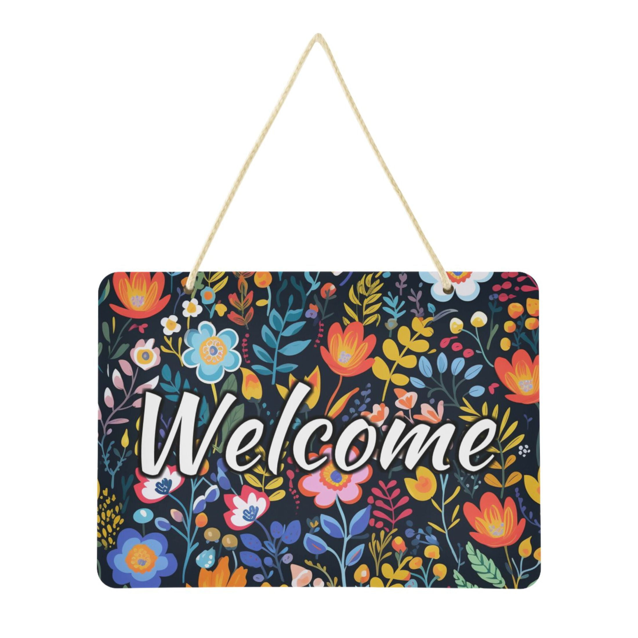 Welcome Door Sign Decoration Floral Beautiful 13.8" Rectangular Front ...