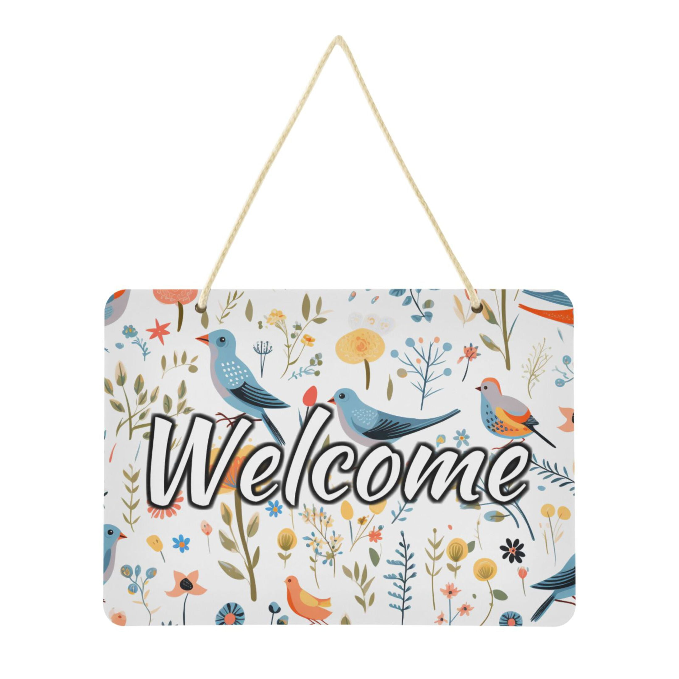Welcome Door Sign Decoration Floral Birds 13.8" Rectangular Front ...