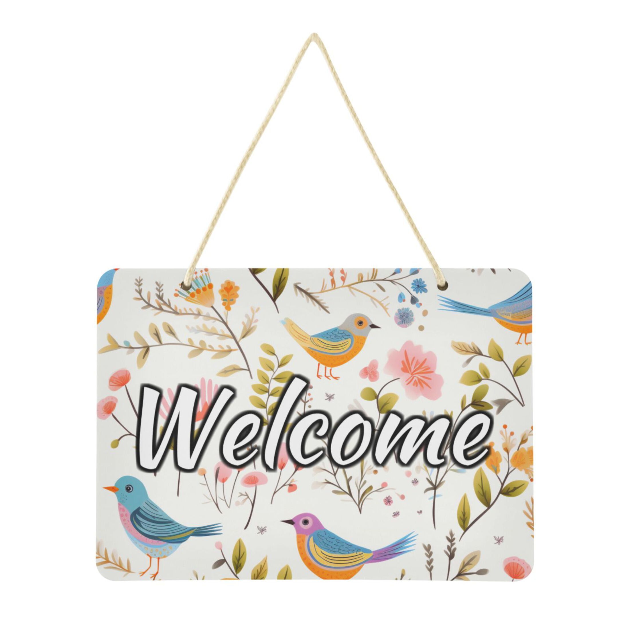 Welcome Door Sign Decoration Floral Birds in Leaves 13.8" Rectangular ...