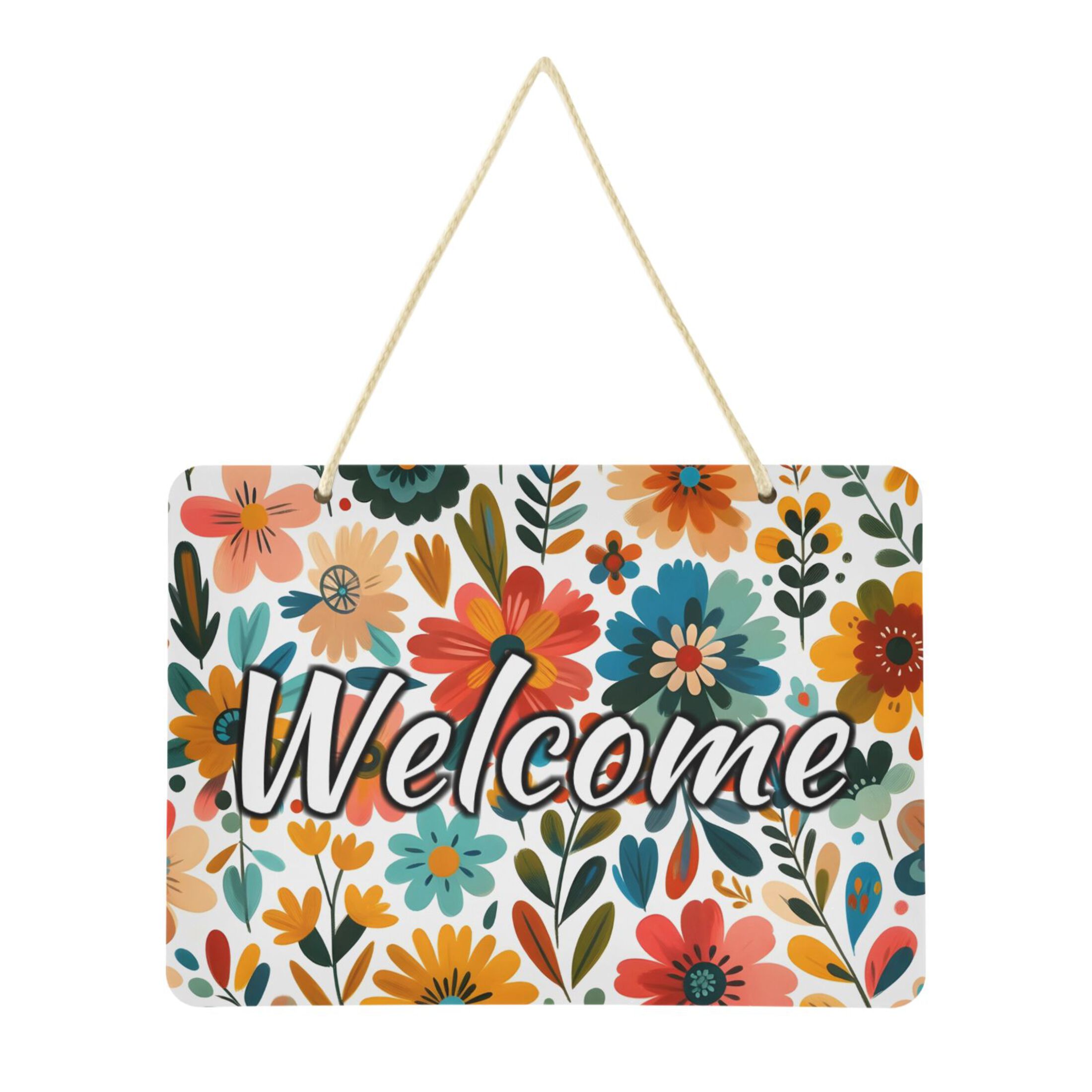 Welcome Door Sign Decoration Floral Flowers 13.8" Rectangular Front ...