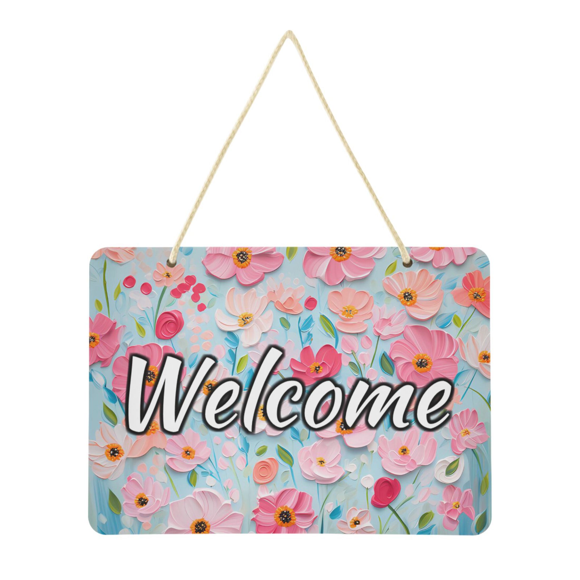 Welcome Door Sign Decoration Floral Oil Paint 13.8" Rectangular Front ...