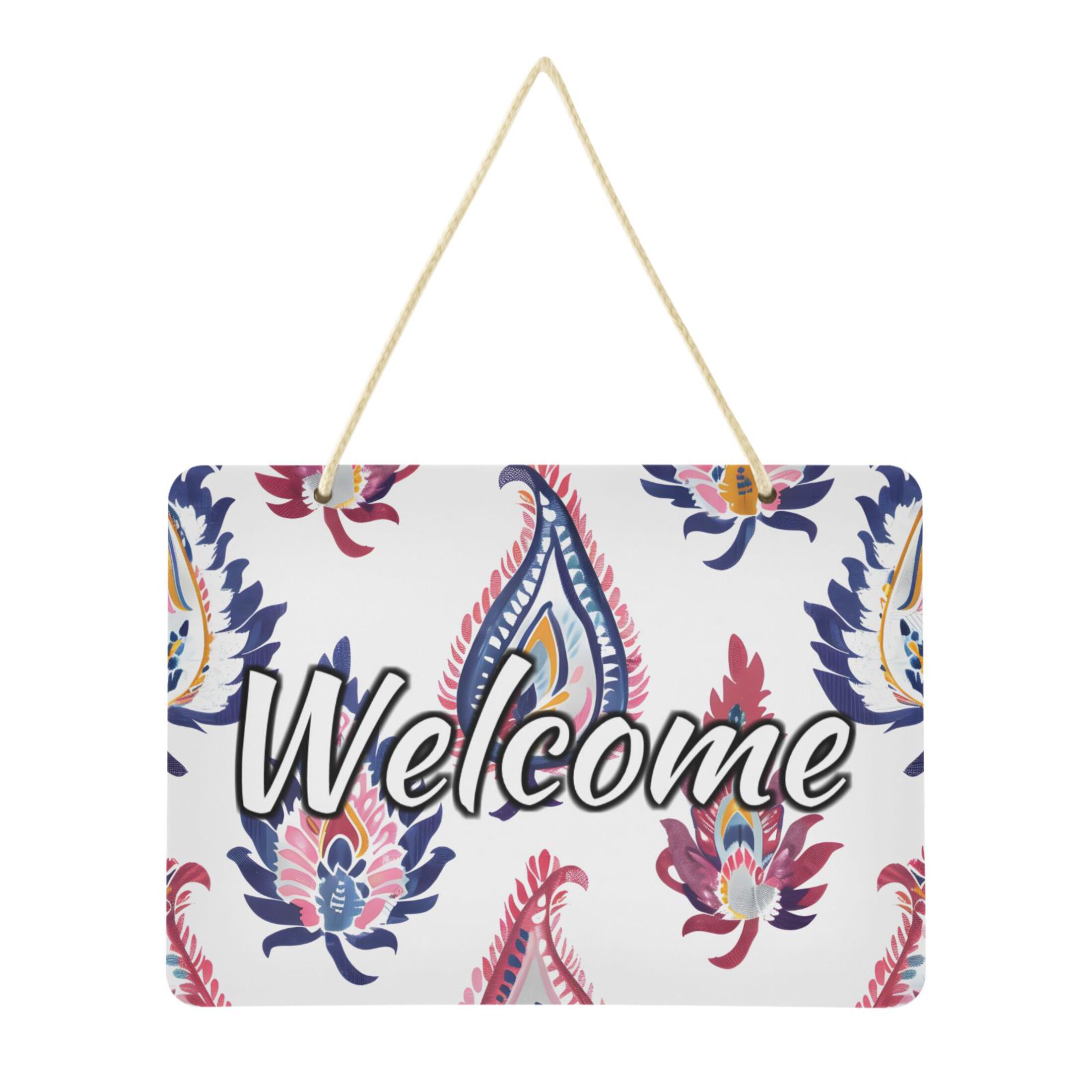 Welcome Door Sign Decoration Floral Paisley 13.8" Rectangular Front ...