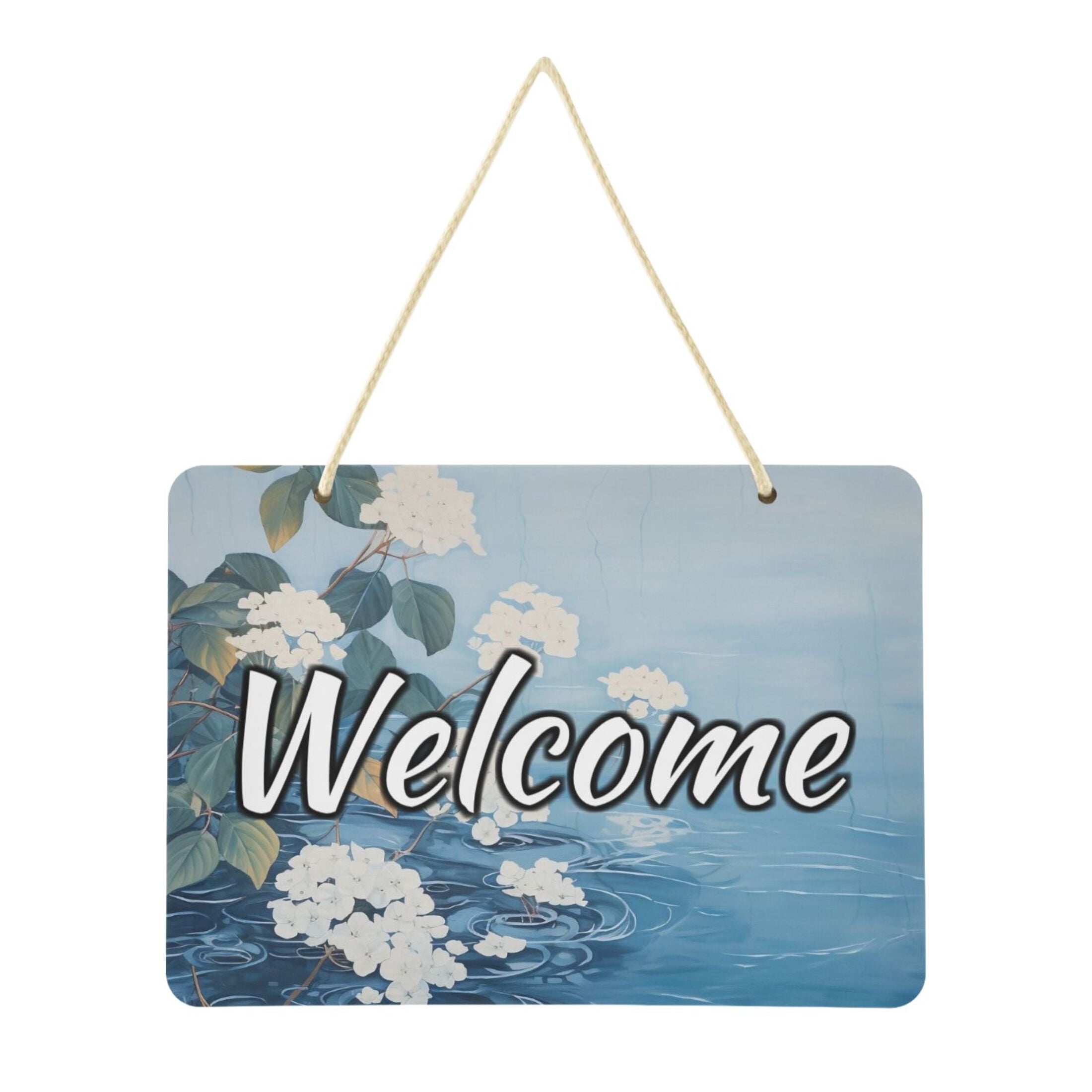 Welcome Door Sign Decoration Floral on Water 13.8" Rectangular Front ...