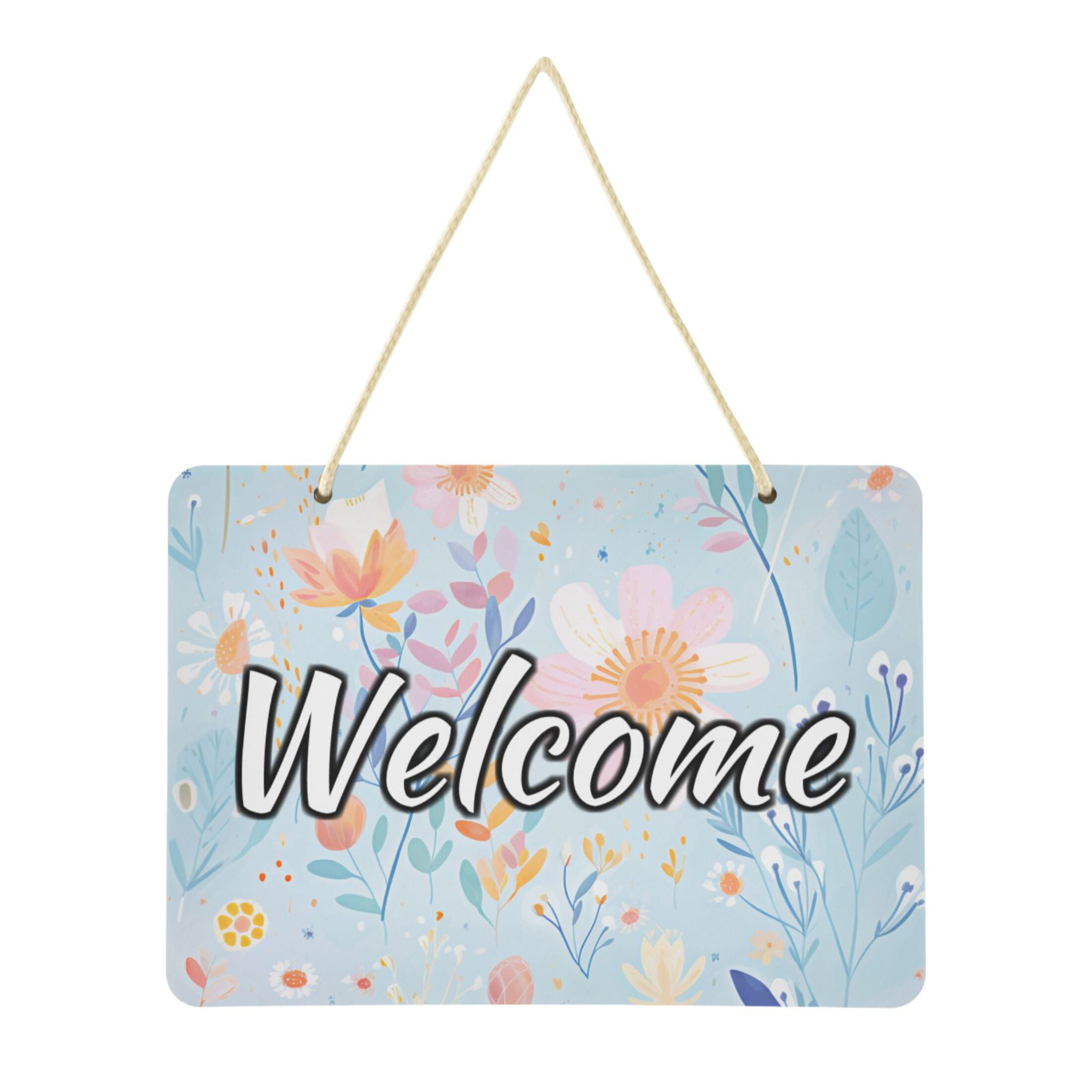 Welcome Door Sign Decoration Floral with Leaf 13.8" Rectangular Front ...