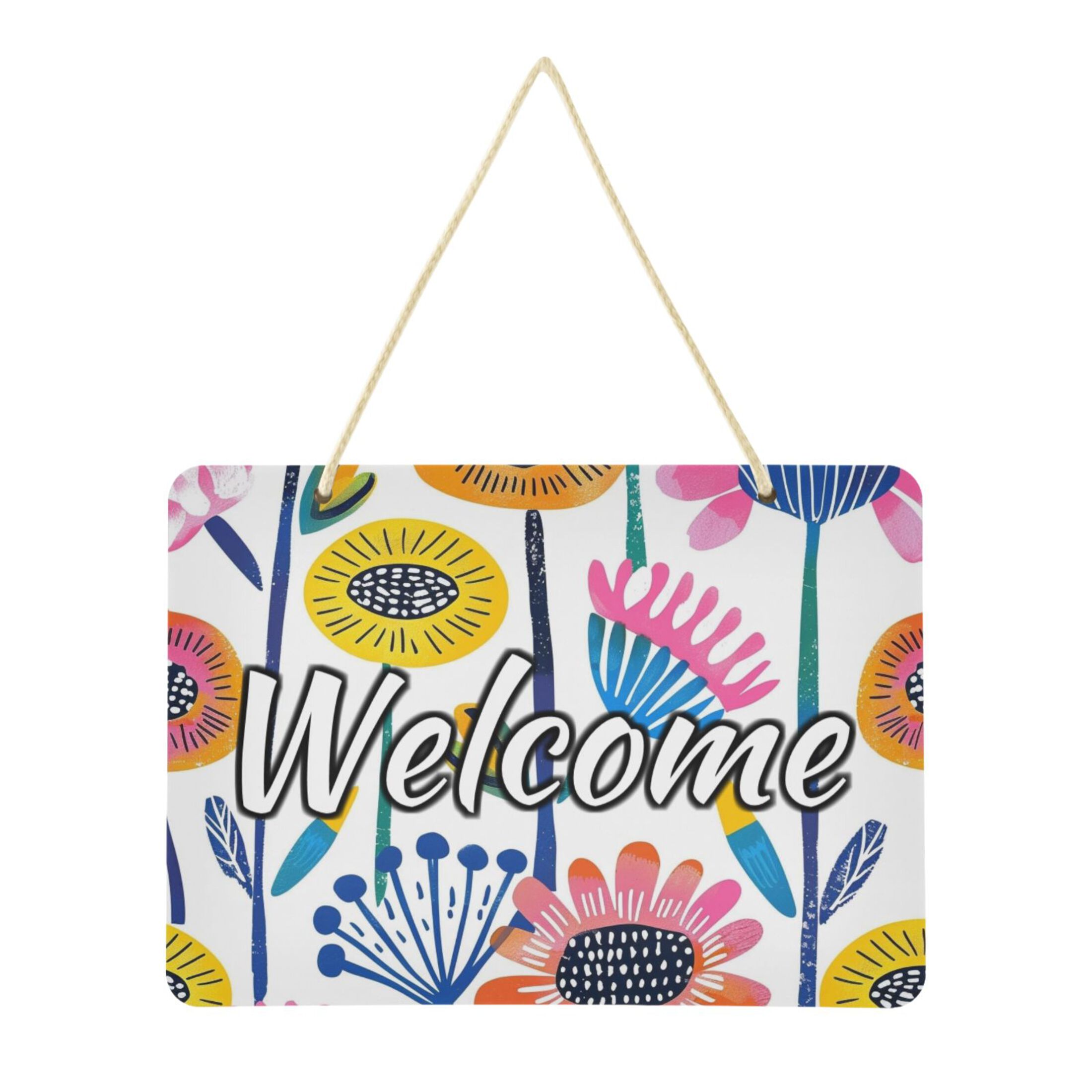 Welcome Door Sign Decoration Flower 13.8" Rectangular Front Entrance ...
