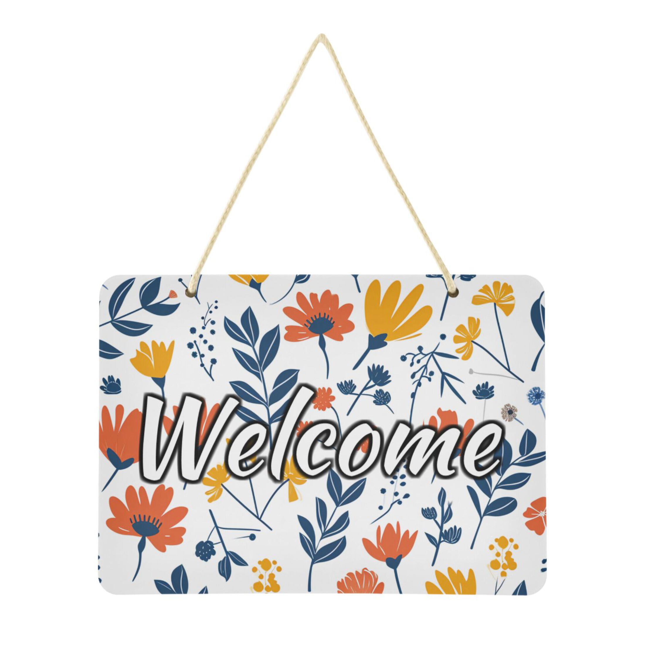 Welcome Door Sign Decoration Flower Floral 13.8" Rectangular Front ...