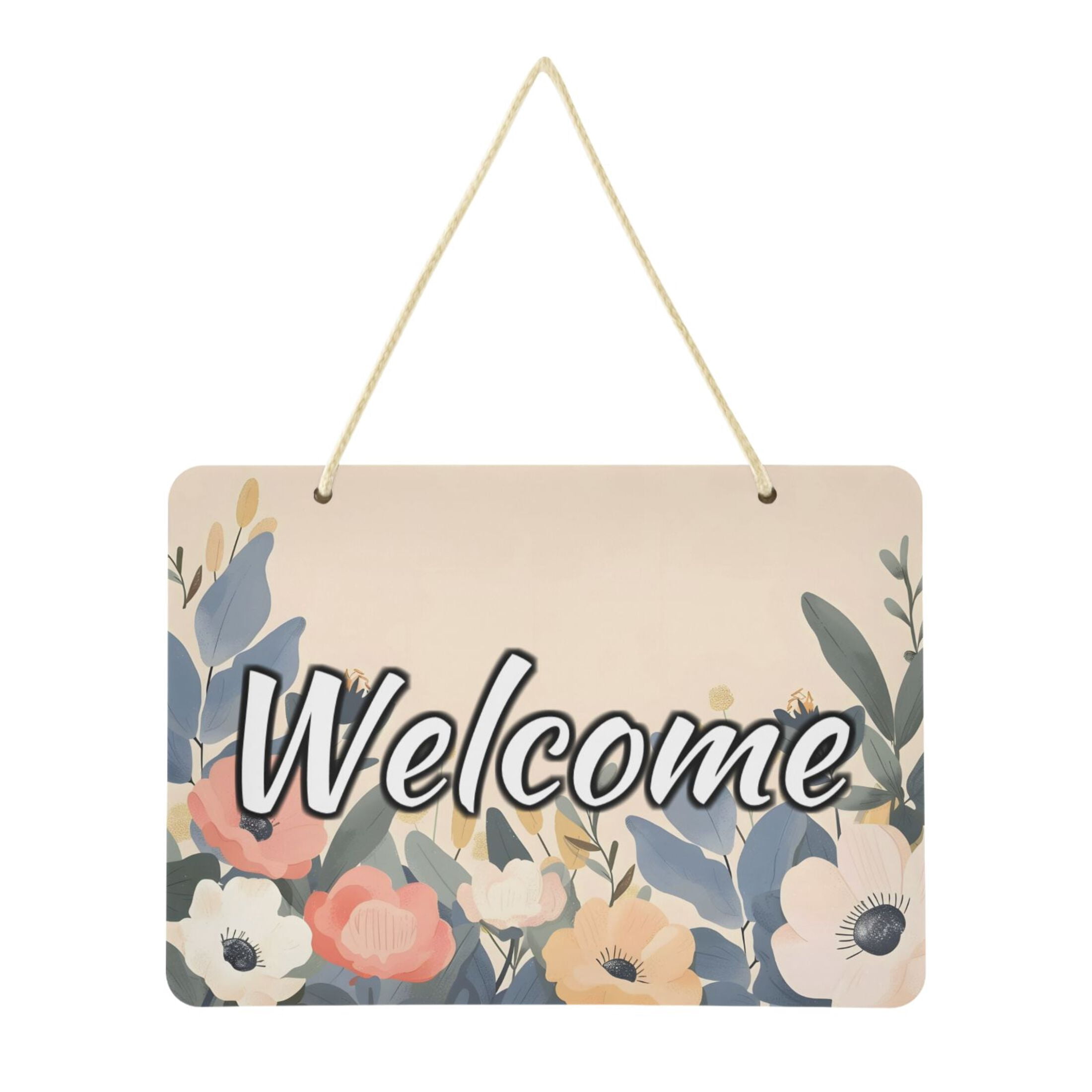 Welcome Door Sign Decoration Flower Oil Paint 13.8" Rectangular Front ...