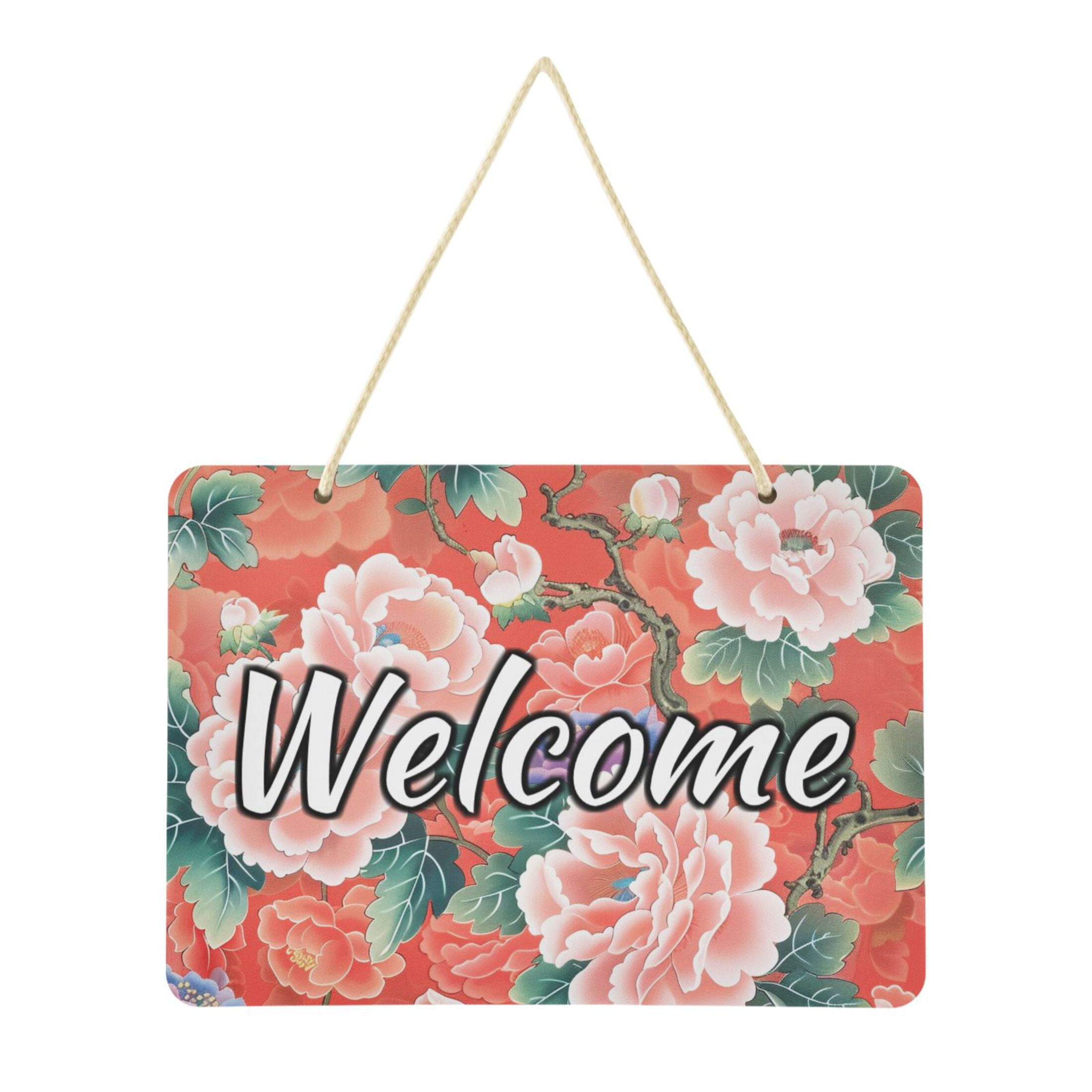 Welcome Door Sign Decoration Flowers 13.8" Rectangular Front Entrance ...
