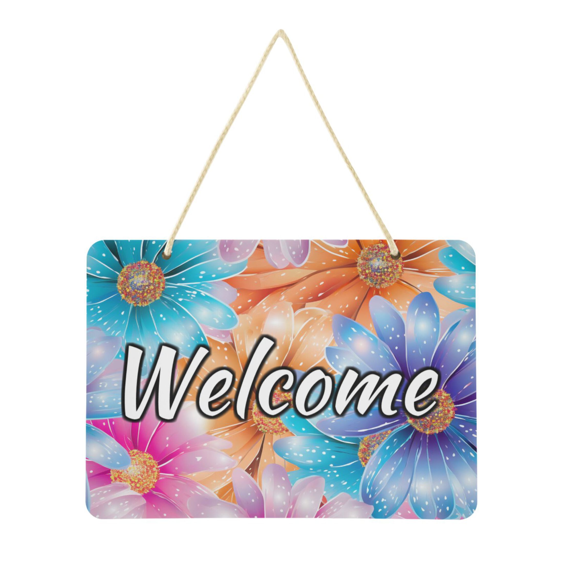 Welcome Door Sign Decoration Flowers Abstract 13.8" Rectangular Front ...