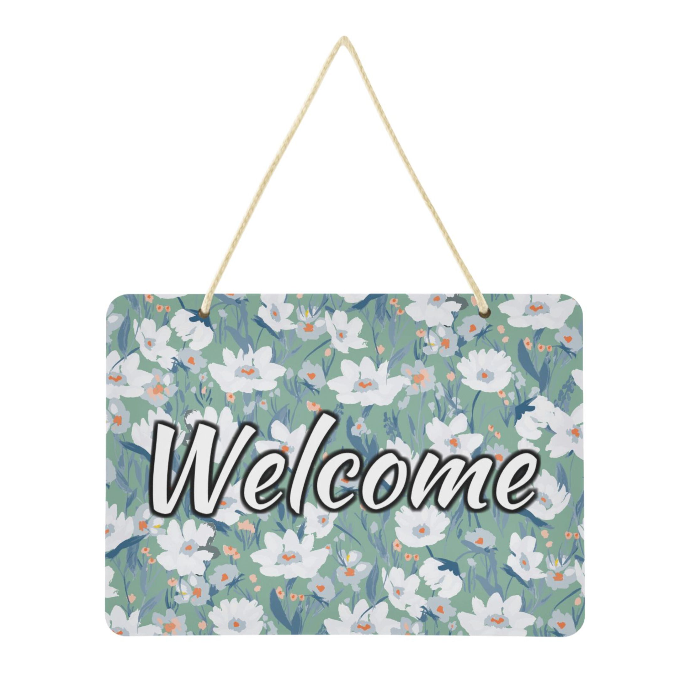 Welcome Door Sign Decoration Flowers Abstract Daisy 13.8" Rectangular ...
