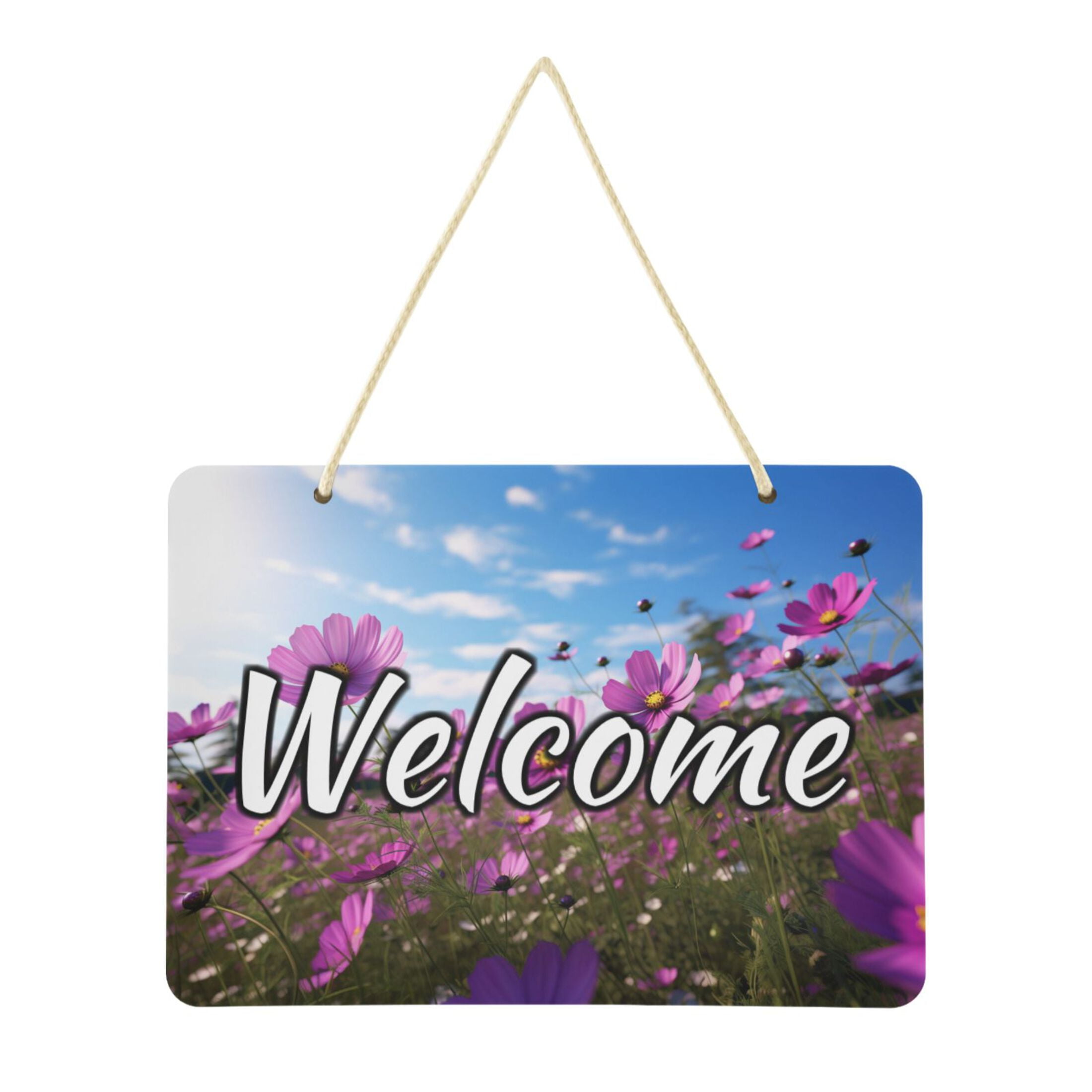 Welcome Door Sign Decoration Flowers Field 13.8" Rectangular Front ...