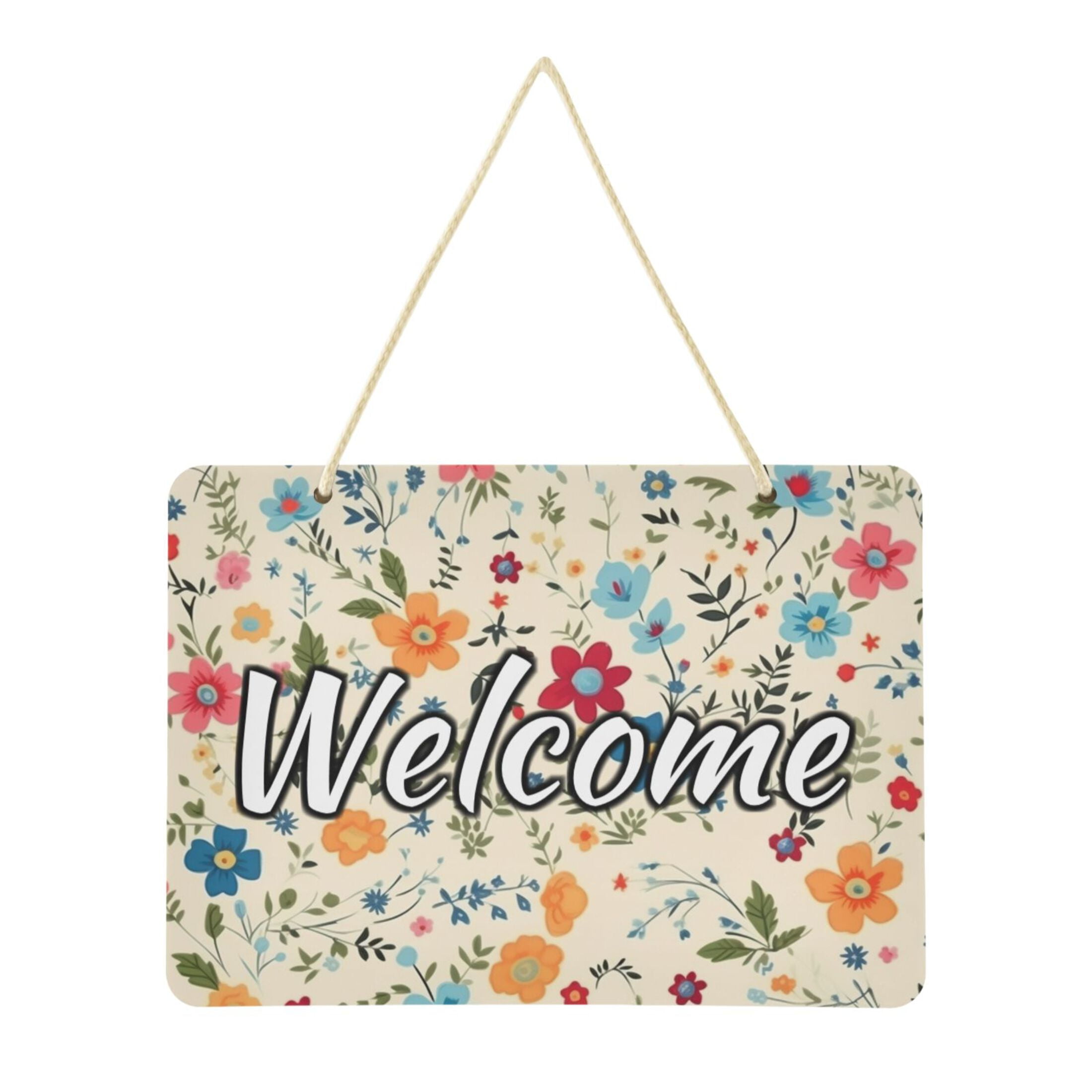 Welcome Door Sign Decoration Flowers Floral Beautiful 13.8" Rectangular ...