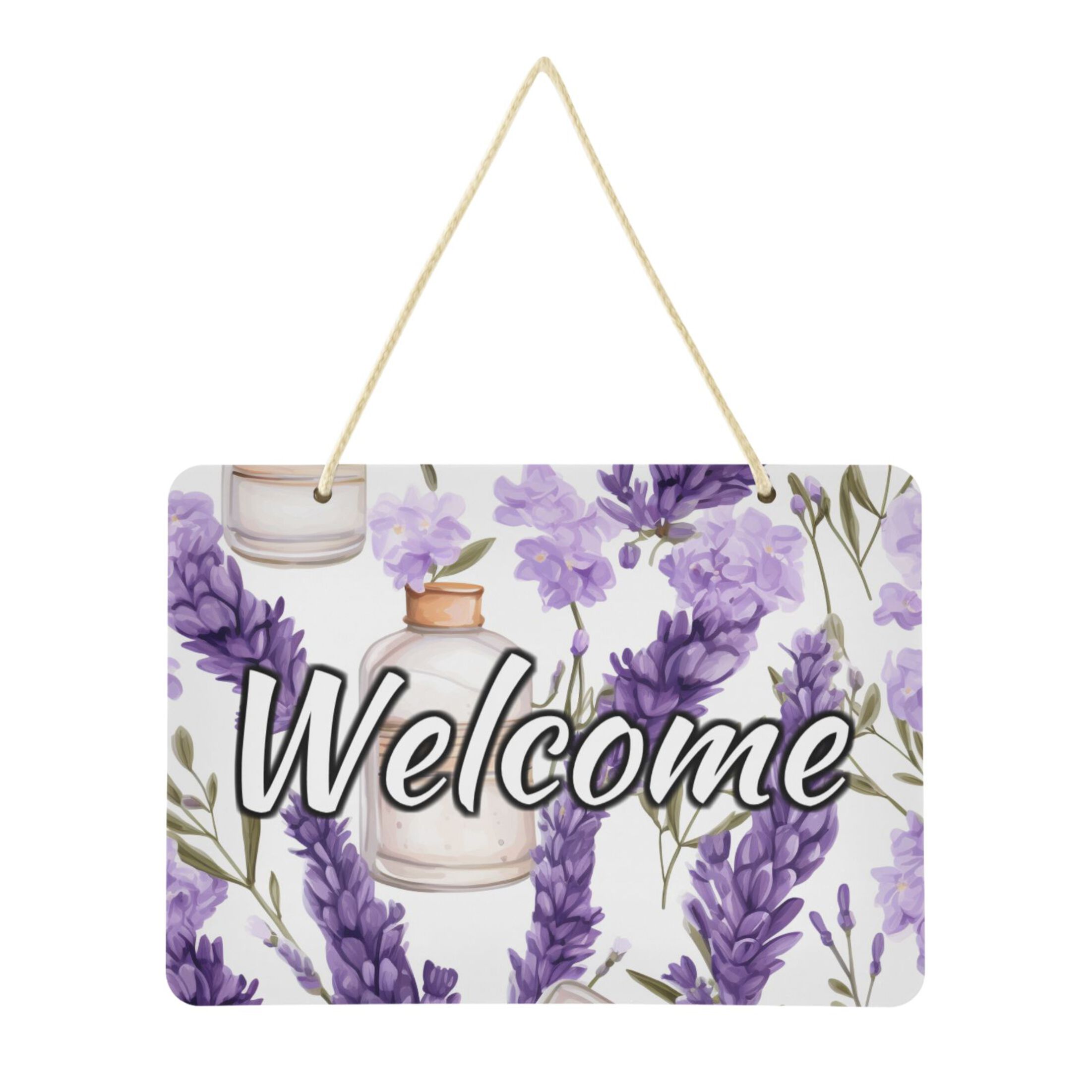Welcome Door Sign Decoration Flowers Lavender 13.8" Rectangular Front ...