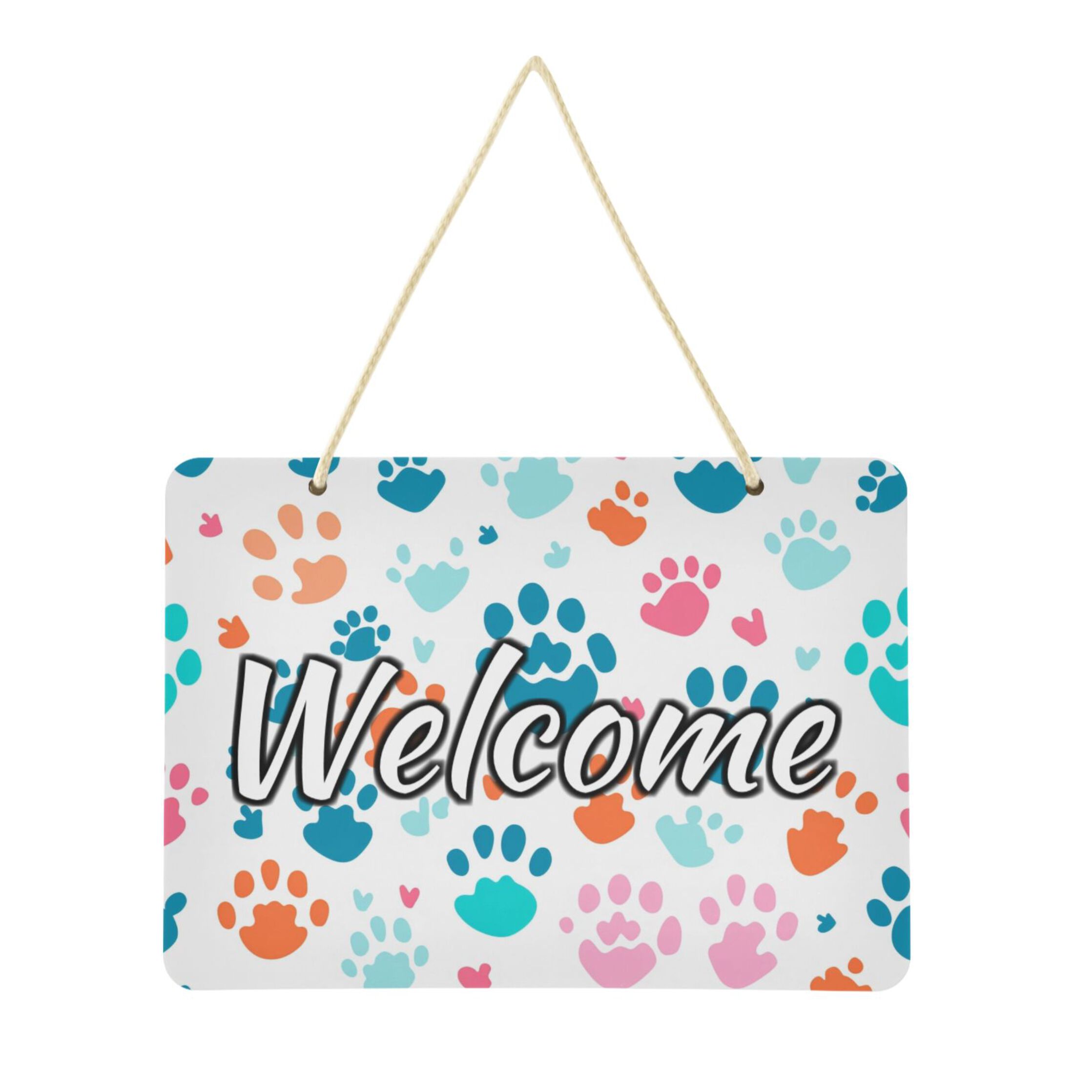 Welcome Door Sign Decoration Footprints 13.8" Rectangular Front ...