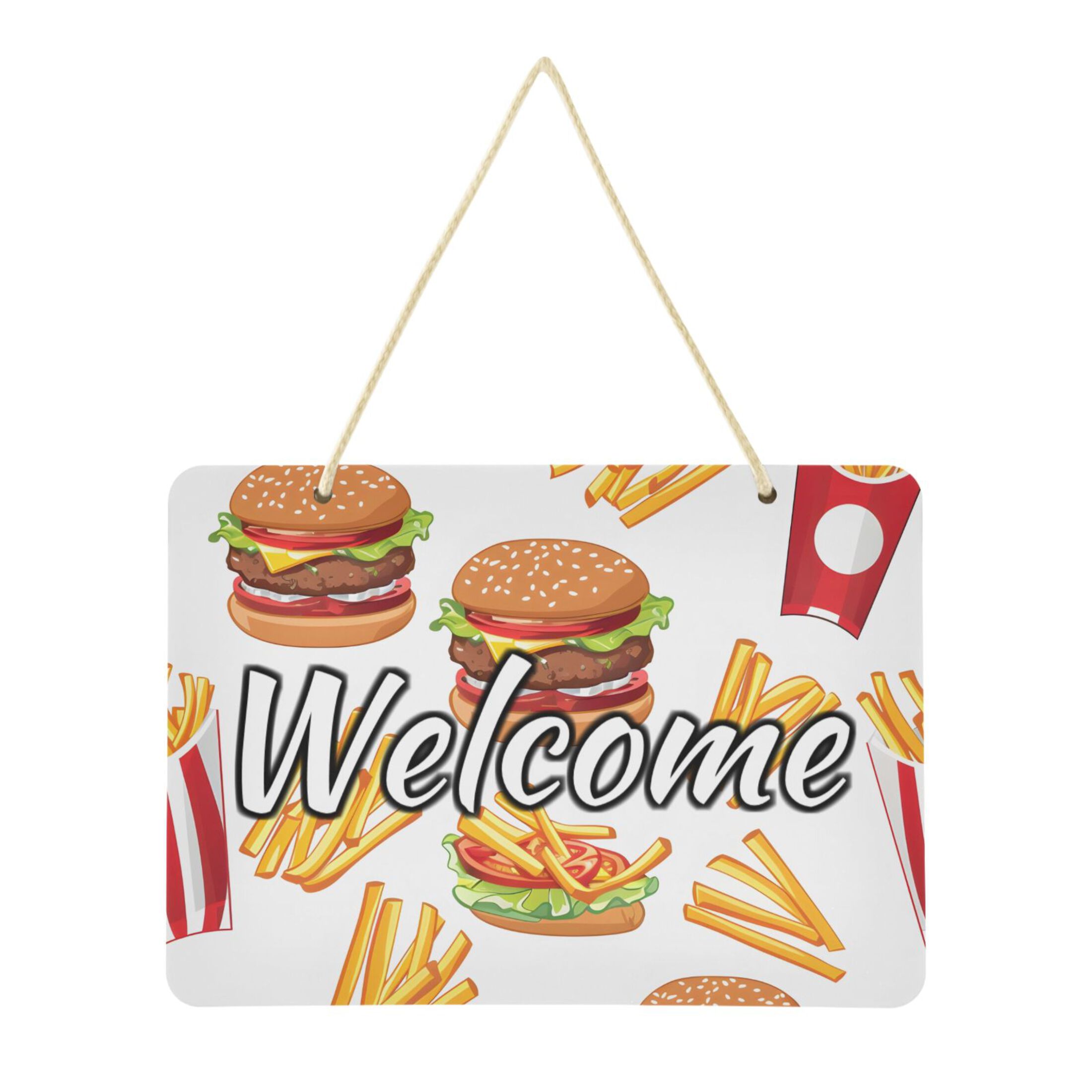 Welcome Door Sign Decoration French Fries and Hamburger 13.8 ...