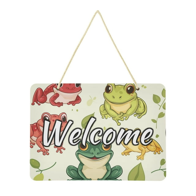 Welcome Door Sign Decoration Frogs and Leaves 13.8" Rectangular Front ...