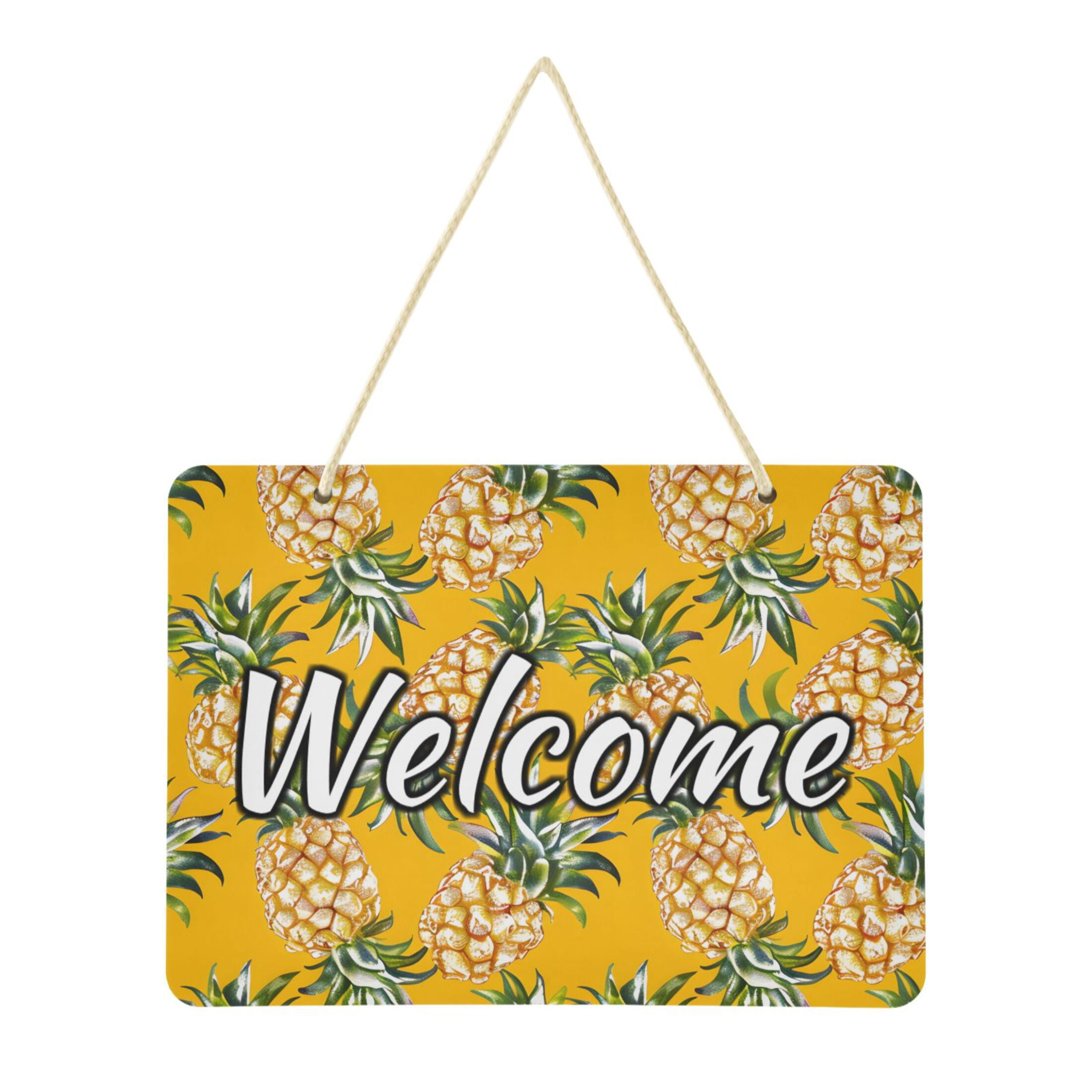 Welcome Door Sign Decoration Fruit Pineapple 13.8" Rectangular Front ...