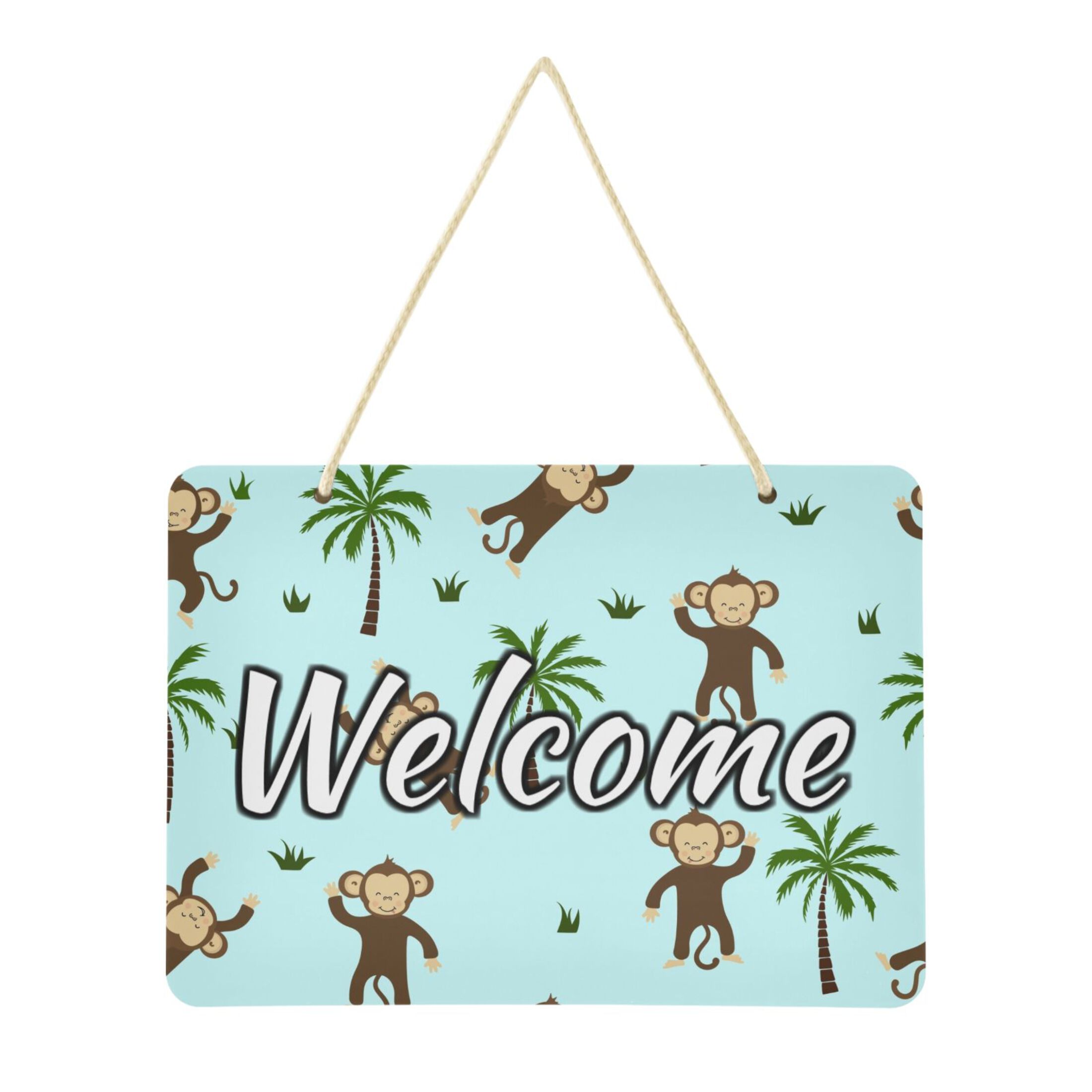 Welcome Door Sign Decoration Funny Monkey and Tree Palm 13.8 ...