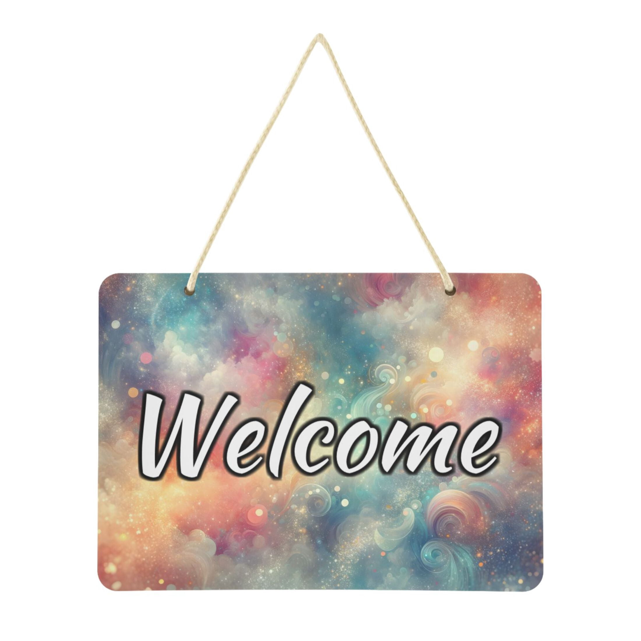 Welcome Door Sign Decoration Galaxy Shiny Starry Sky 13.8" Rectangular ...