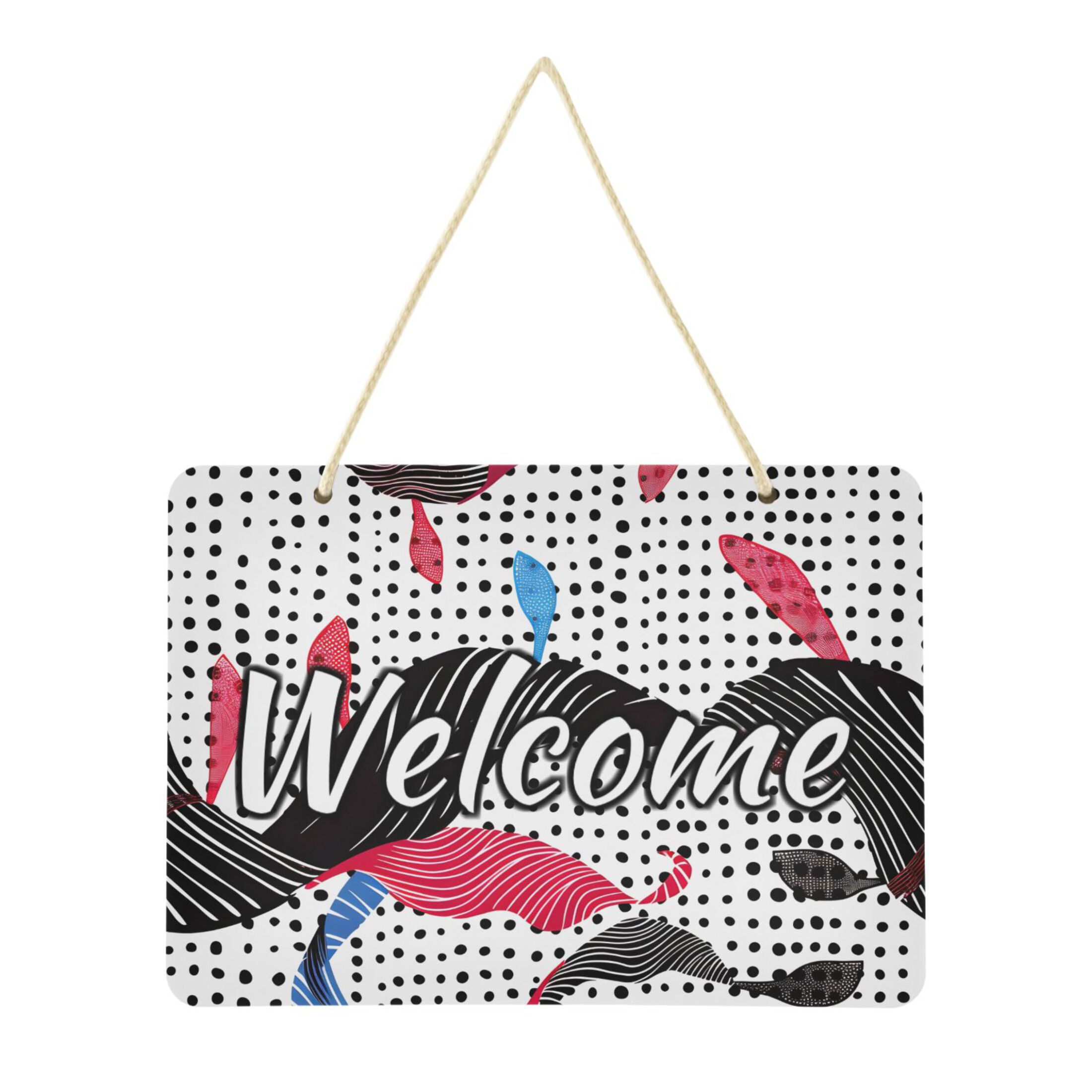 Welcome Door Sign Decoration Graffiti Leave and Polka Dots 13.8 ...
