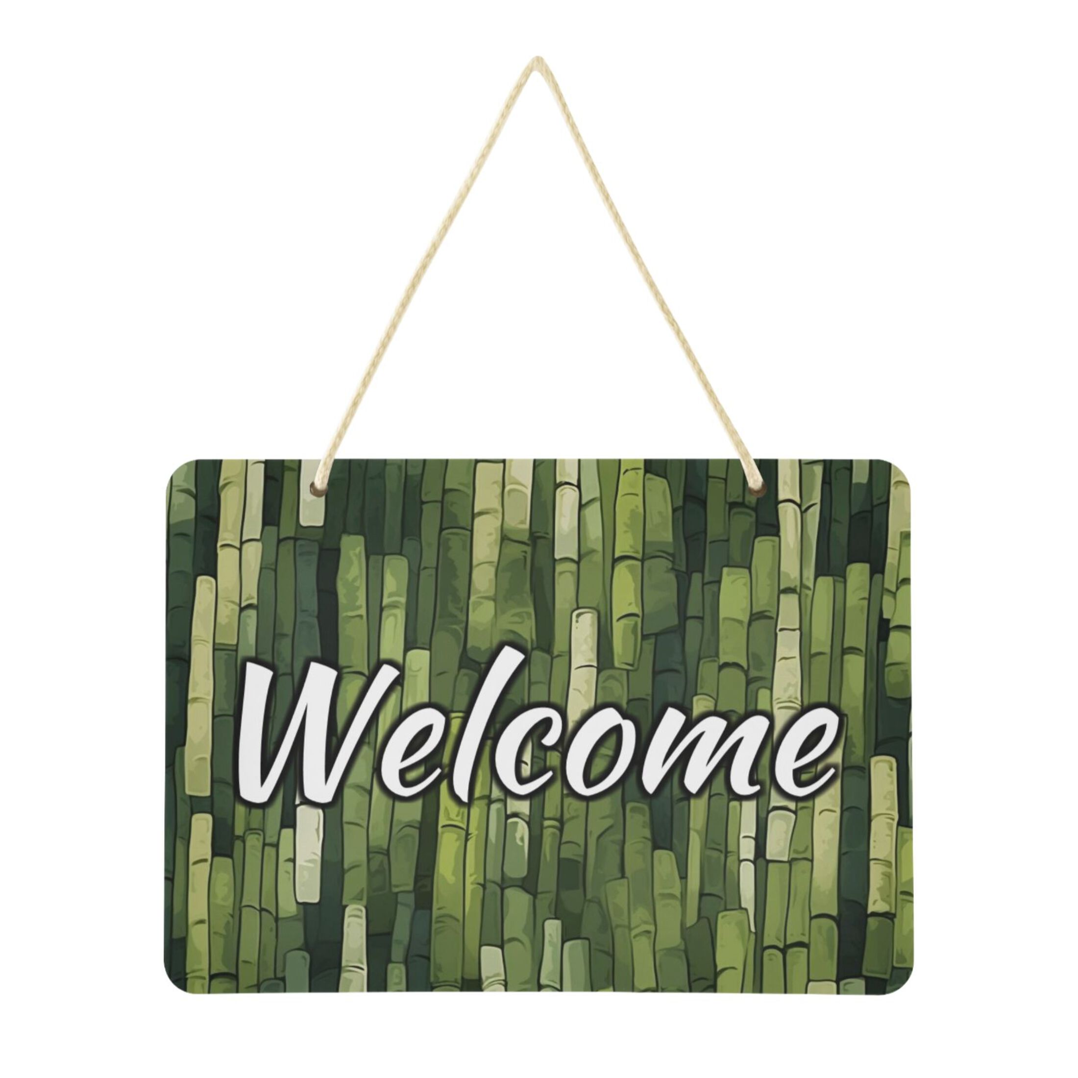 Welcome Door Sign Decoration Green Art Pattern 13.8" Rectangular Front ...