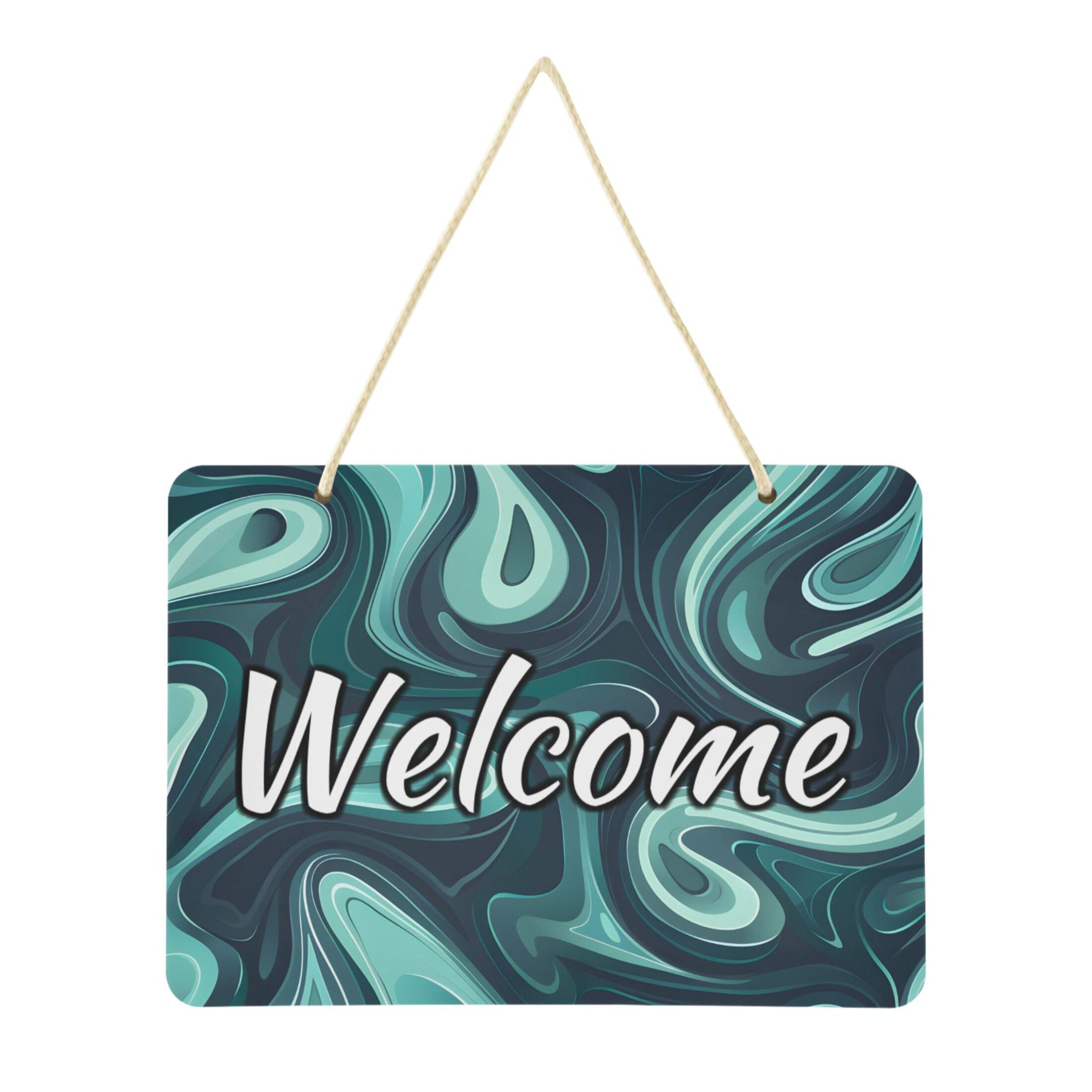Welcome Door Sign Decoration Green Graffiti 13.8" Rectangular Front ...