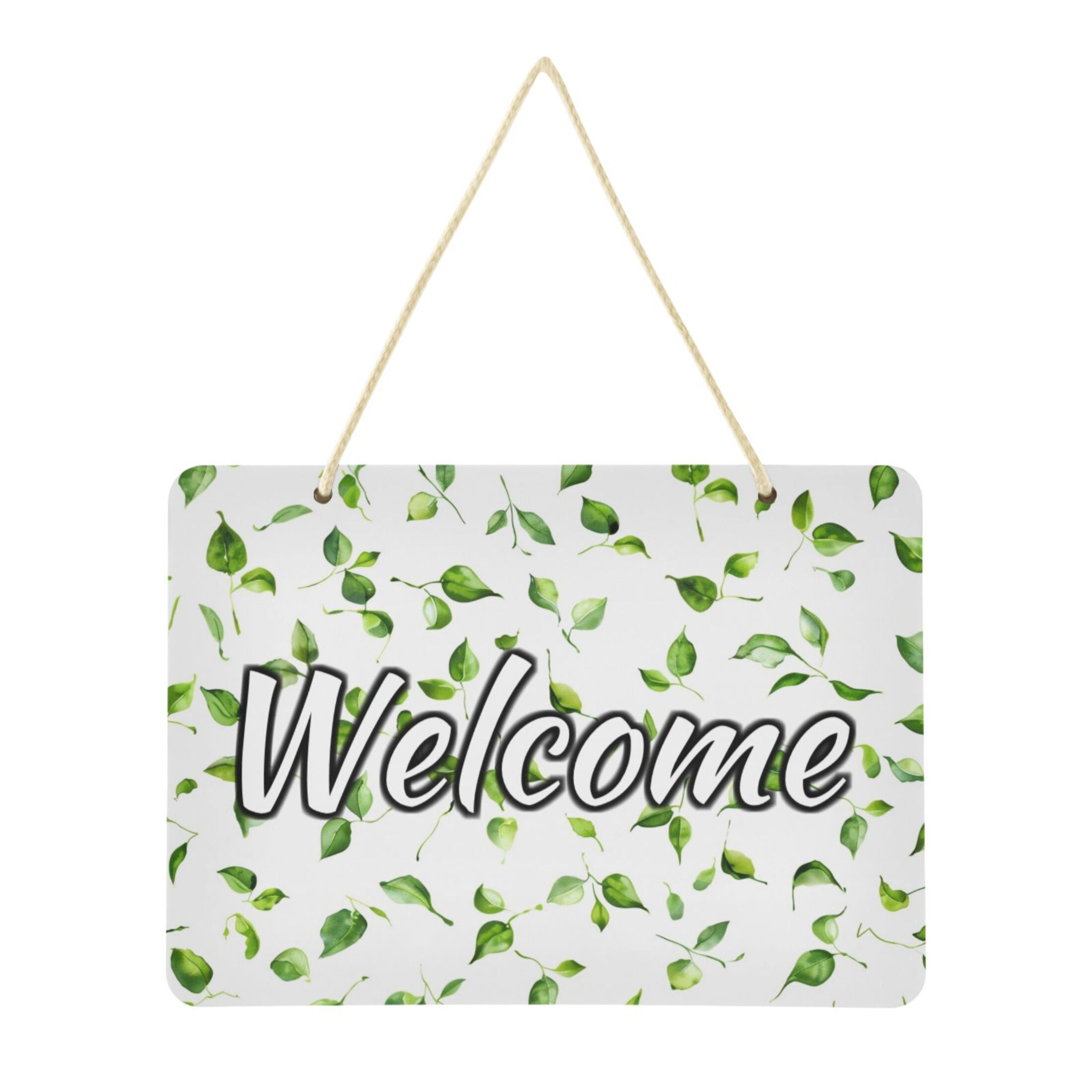 Welcome Door Sign Decoration Green Leaf 13.8" Rectangular Front ...