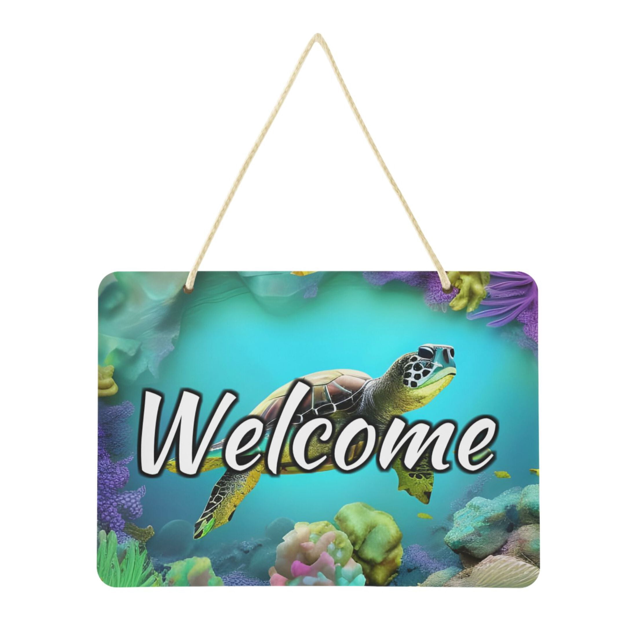 Welcome Door Sign Decoration Green Sea Turtle in Ocean 13.8 ...
