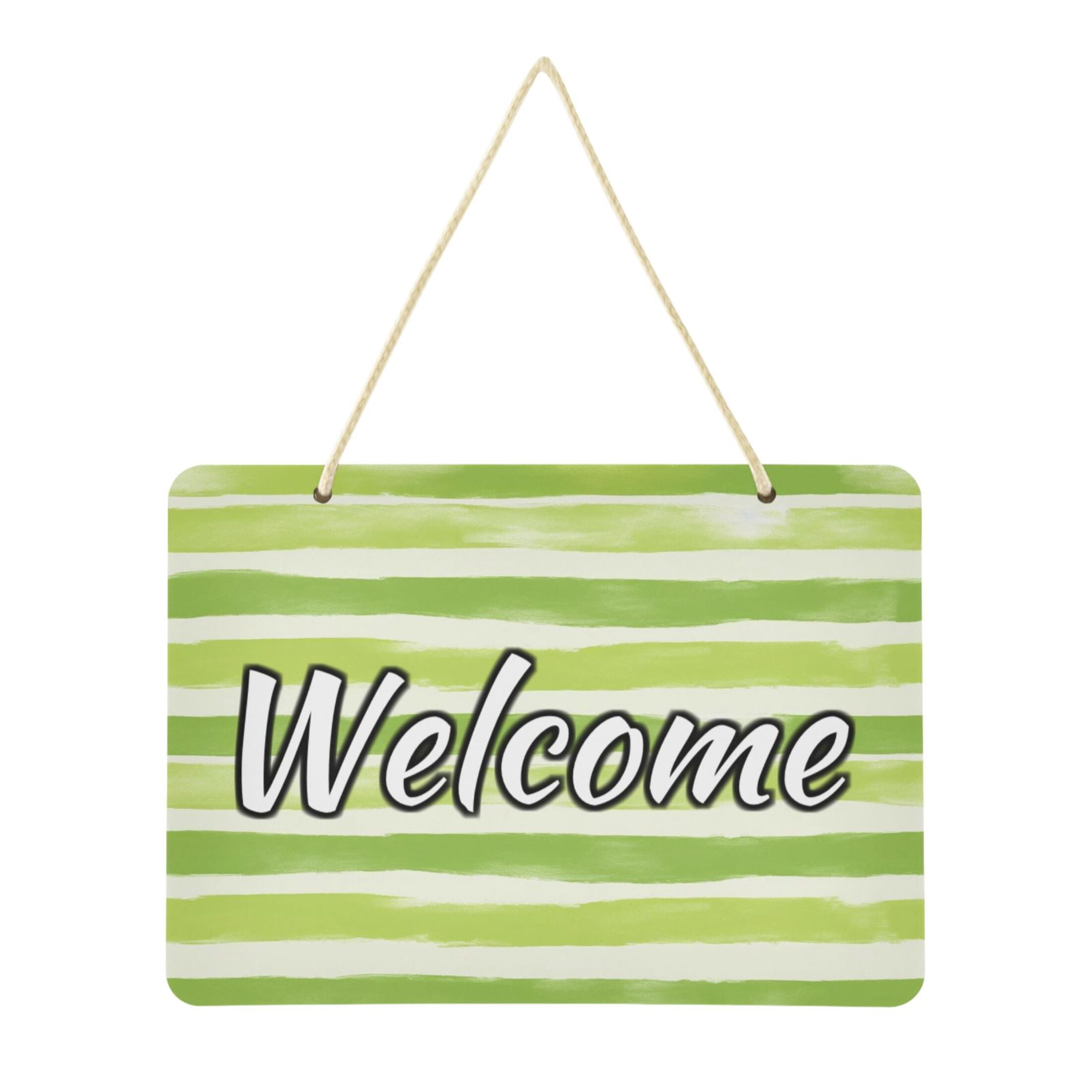 Welcome Door Sign Decoration Green Stripes 13.8" Rectangular Front ...