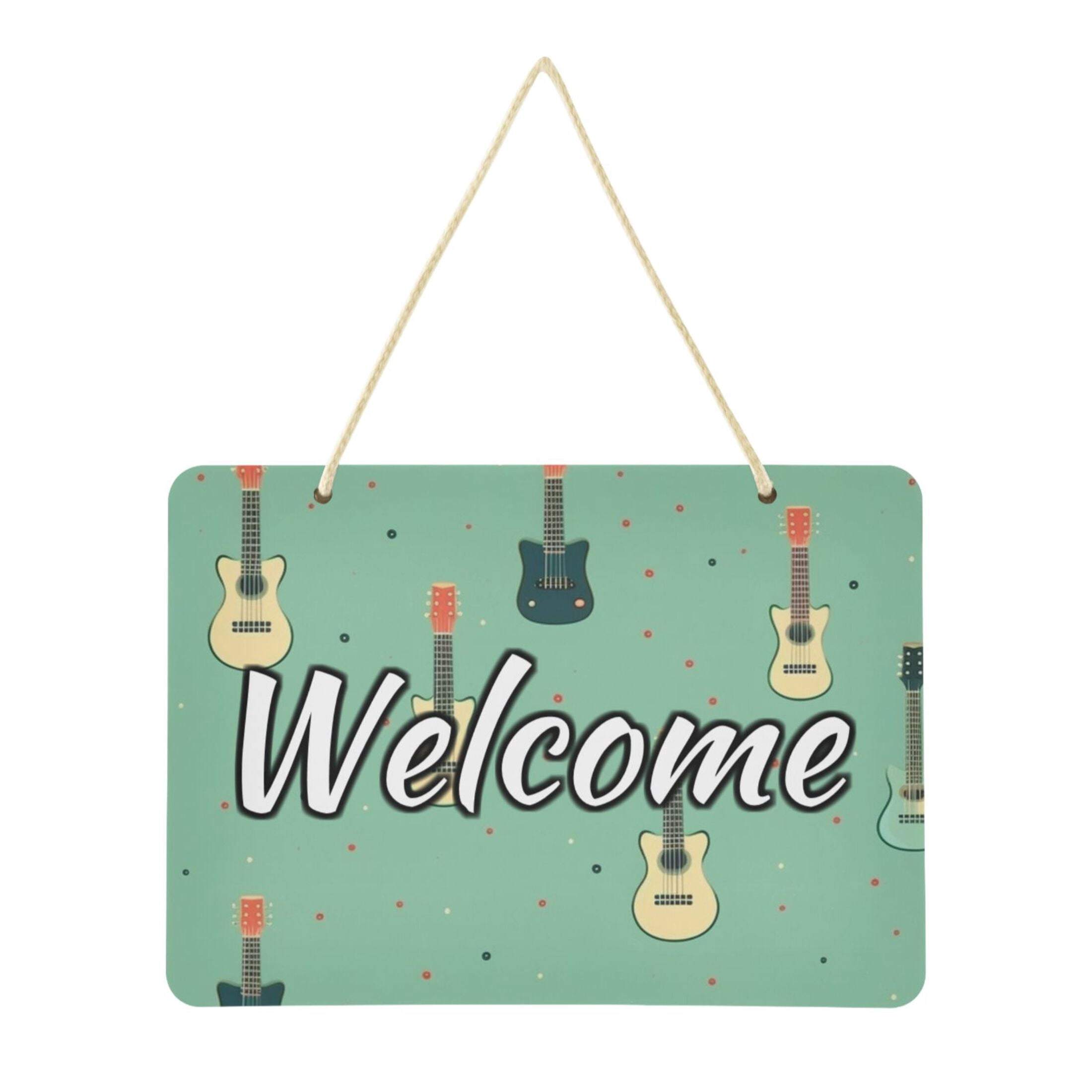 Welcome Door Sign Decoration Guitars and Polka Dots 13.8" Rectangular ...