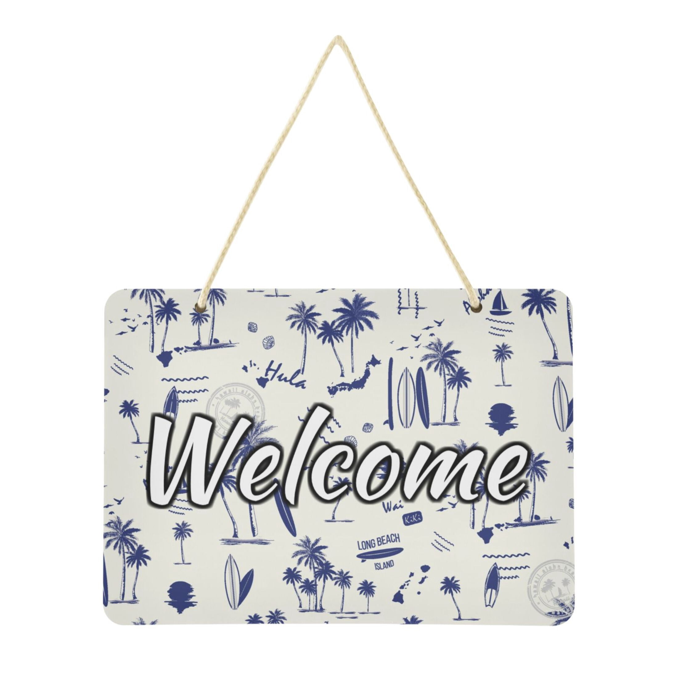 Welcome Door Sign Decoration Hawaii Palm Tree Summer 13.8" Rectangular ...