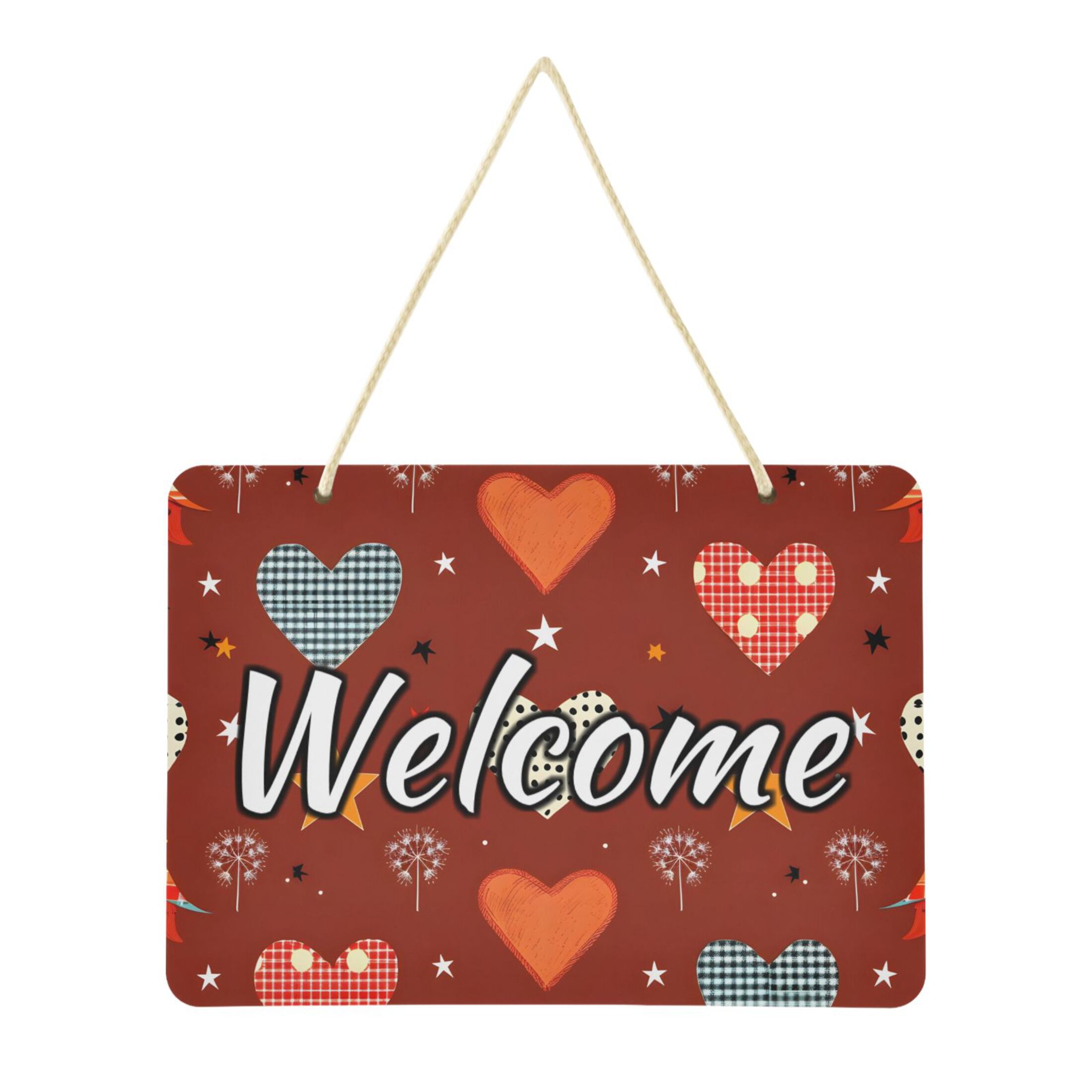 Welcome Door Sign Decoration Hearts with Stars 13.8" Rectangular Front ...