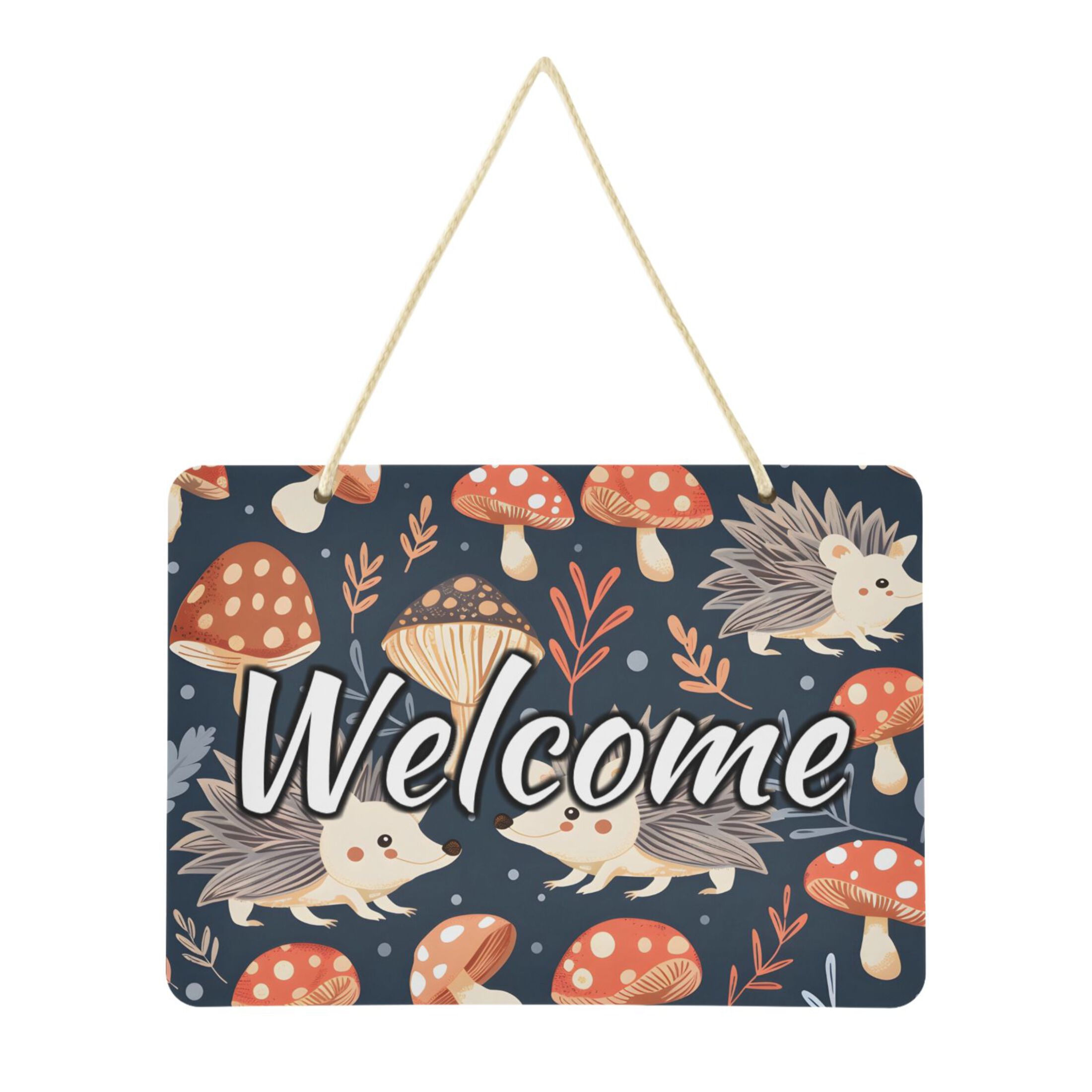 Welcome Door Sign Decoration Hedgehog and Mushrooms 13.8" Rectangular ...