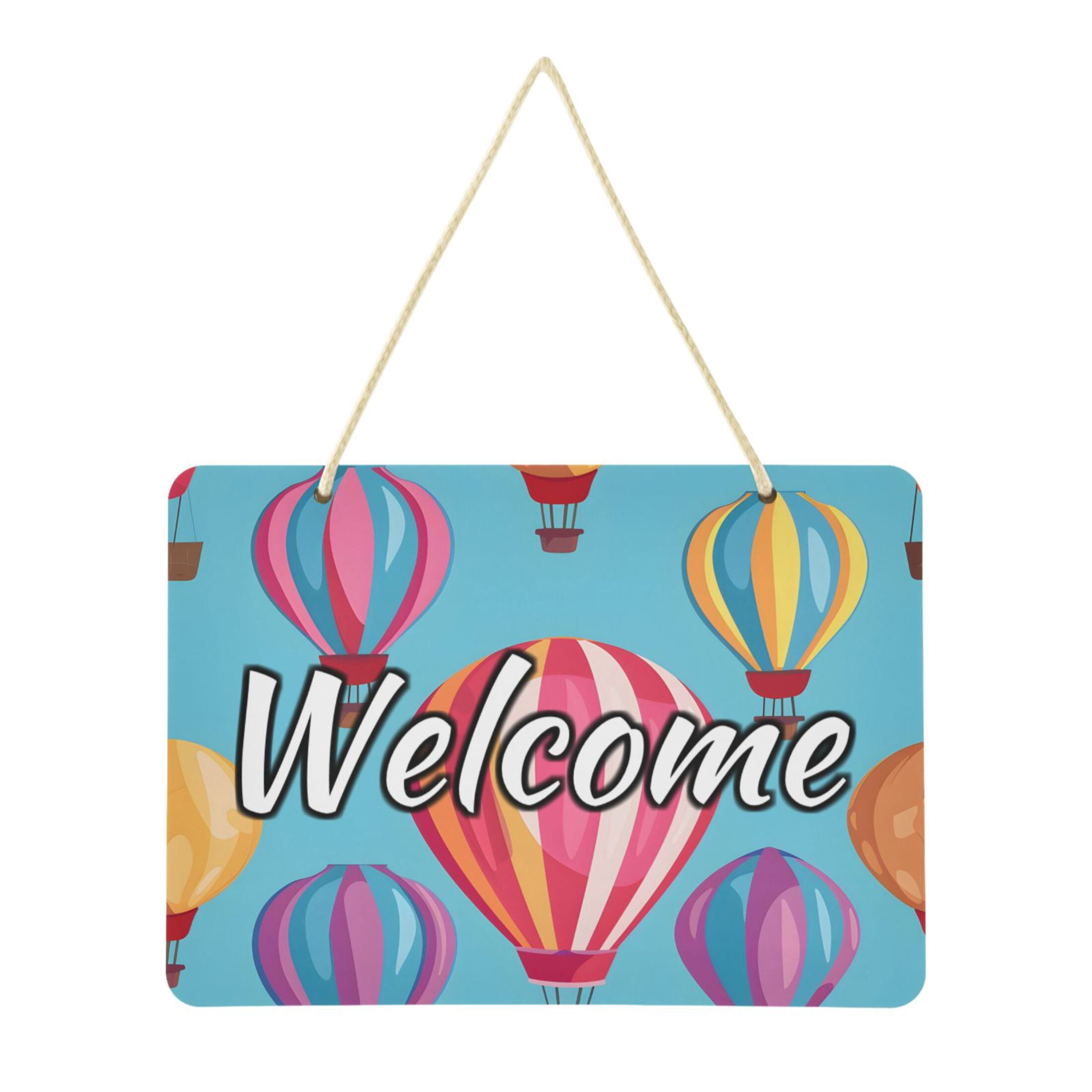 Welcome Door Sign Decoration Hot Air Balloon 13.8" Rectangular Front ...