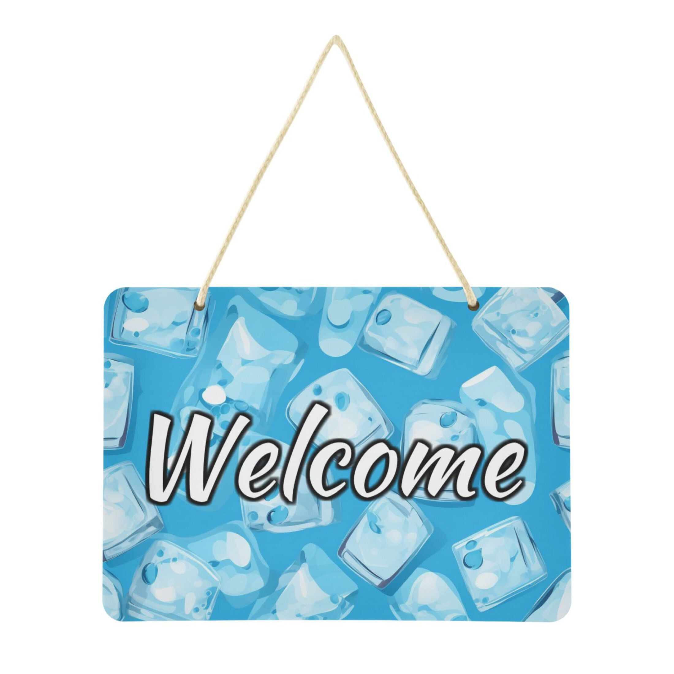 Welcome Door Sign Decoration Ice Cubes 13.8" Rectangular Front Entrance ...