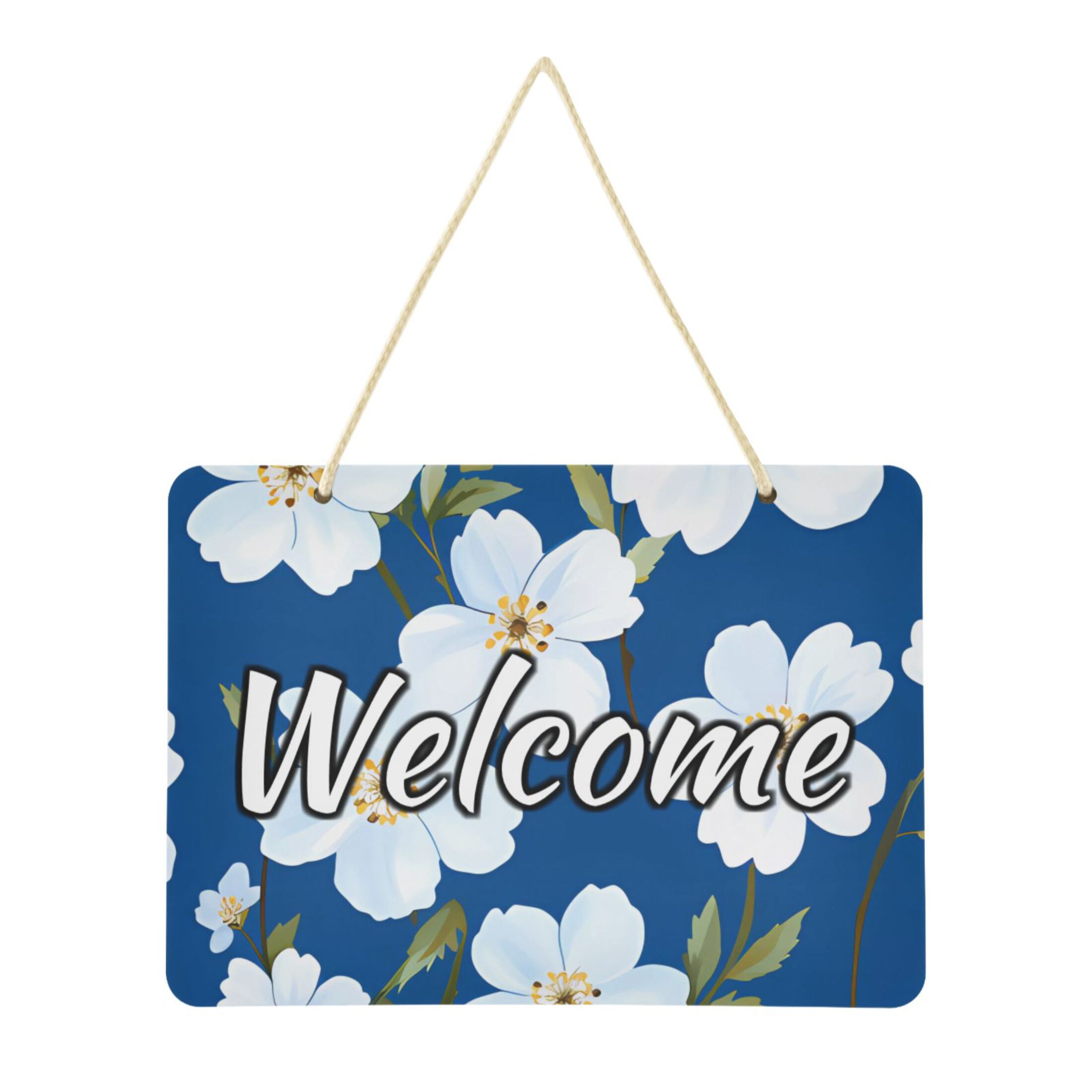 Welcome Door Sign Decoration Jasmine Flower 13.8" Rectangular Front ...