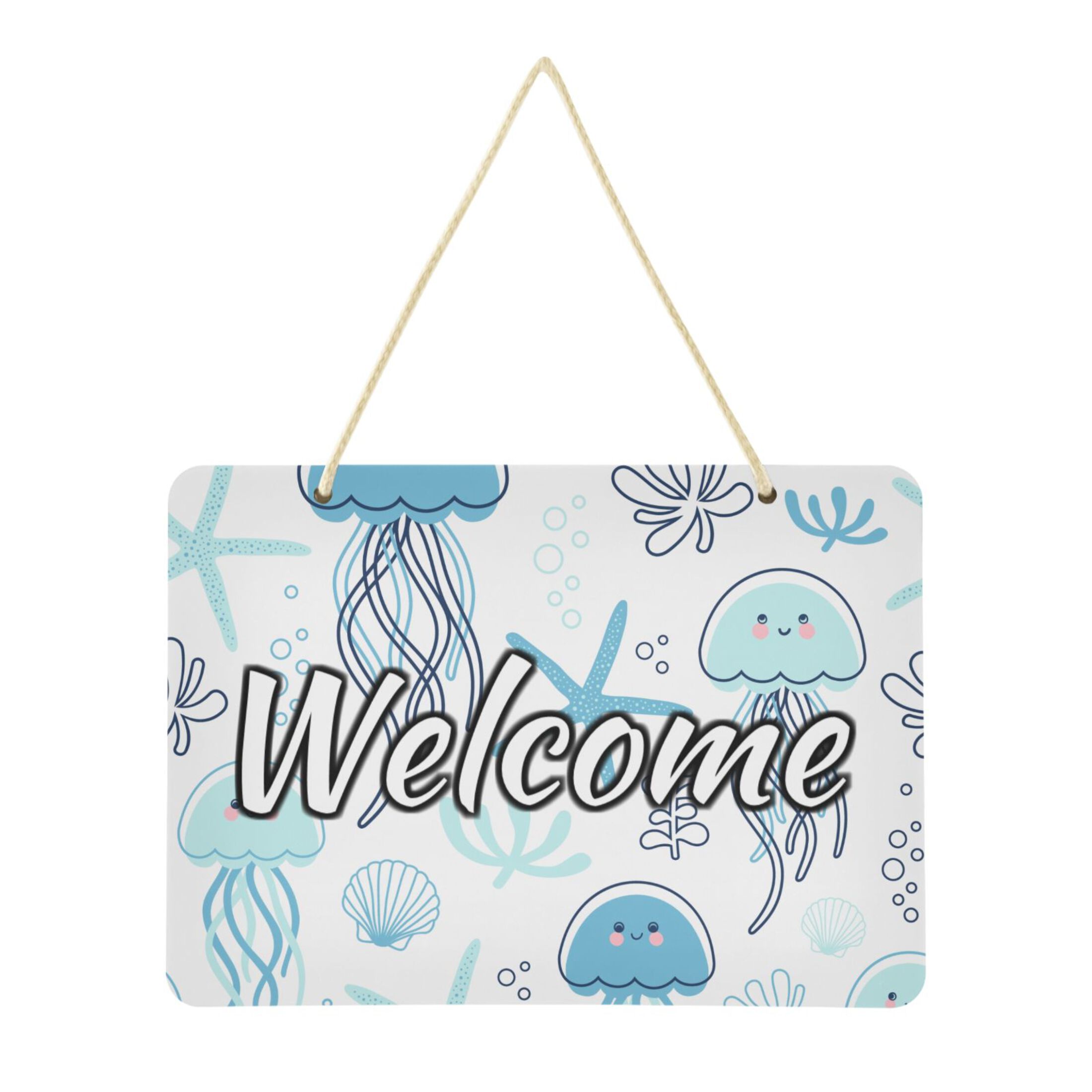 Welcome Door Sign Decoration Jellyfish Seashells Starfish 13.8 ...
