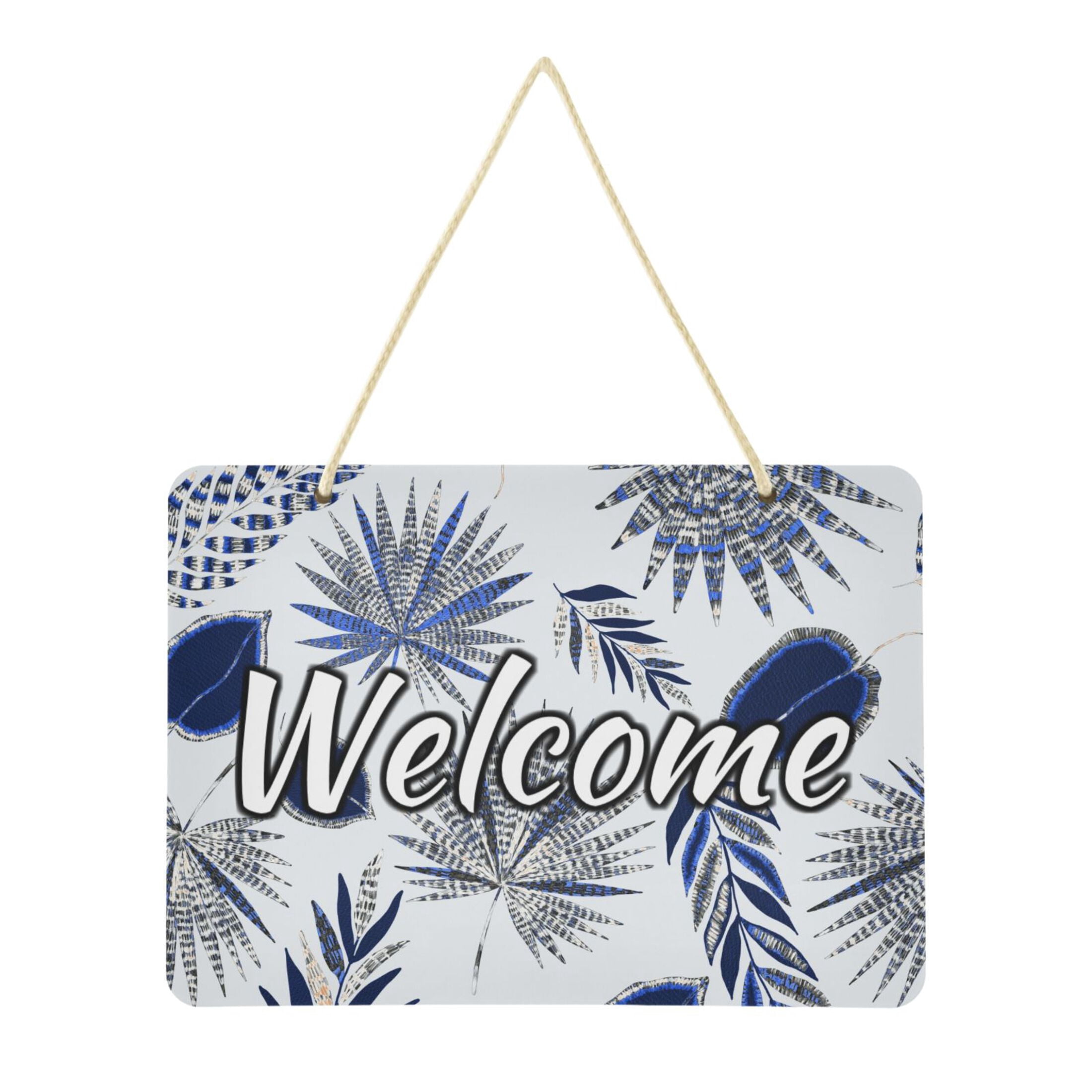 Welcome Door Sign Decoration Jungle Tropical Leaves 13.8" Rectangular ...
