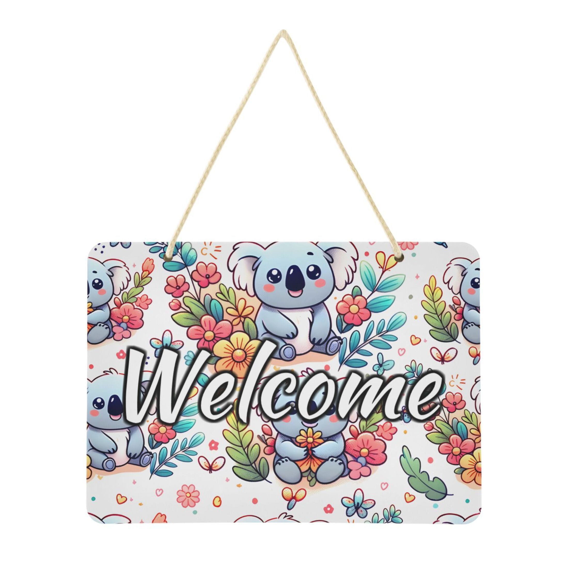 Welcome Door Sign Decoration Koala and Flowers Plants 13.8" Rectangular ...