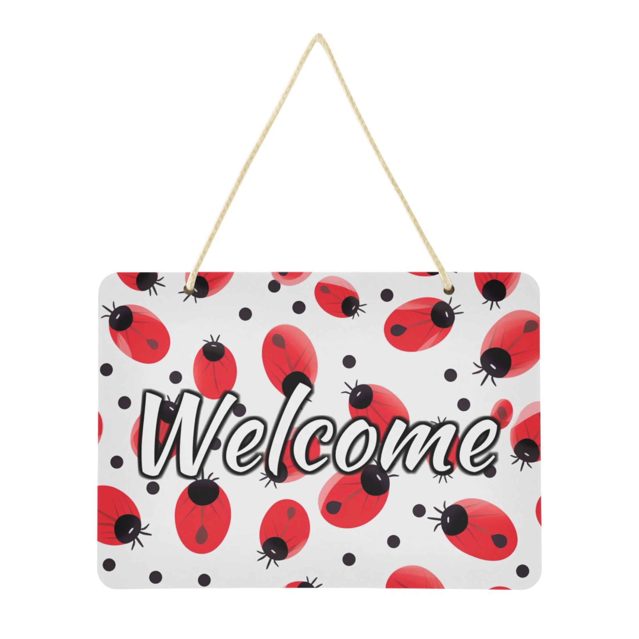 Welcome Door Sign Decoration Ladybugs 13.8" Rectangular Front Entrance ...