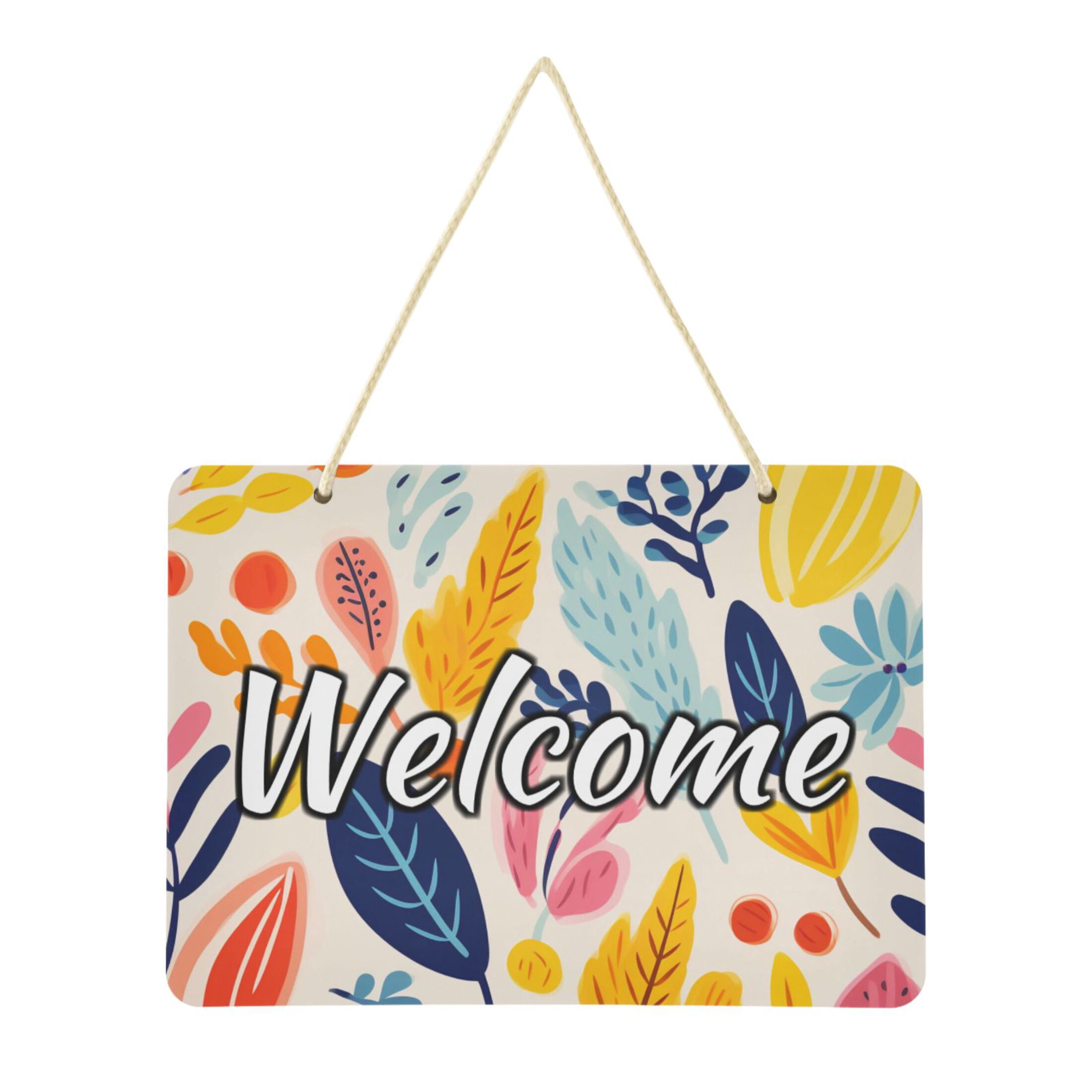 Welcome Door Sign Decoration Leaves Autumn 13.8" Rectangular Front ...
