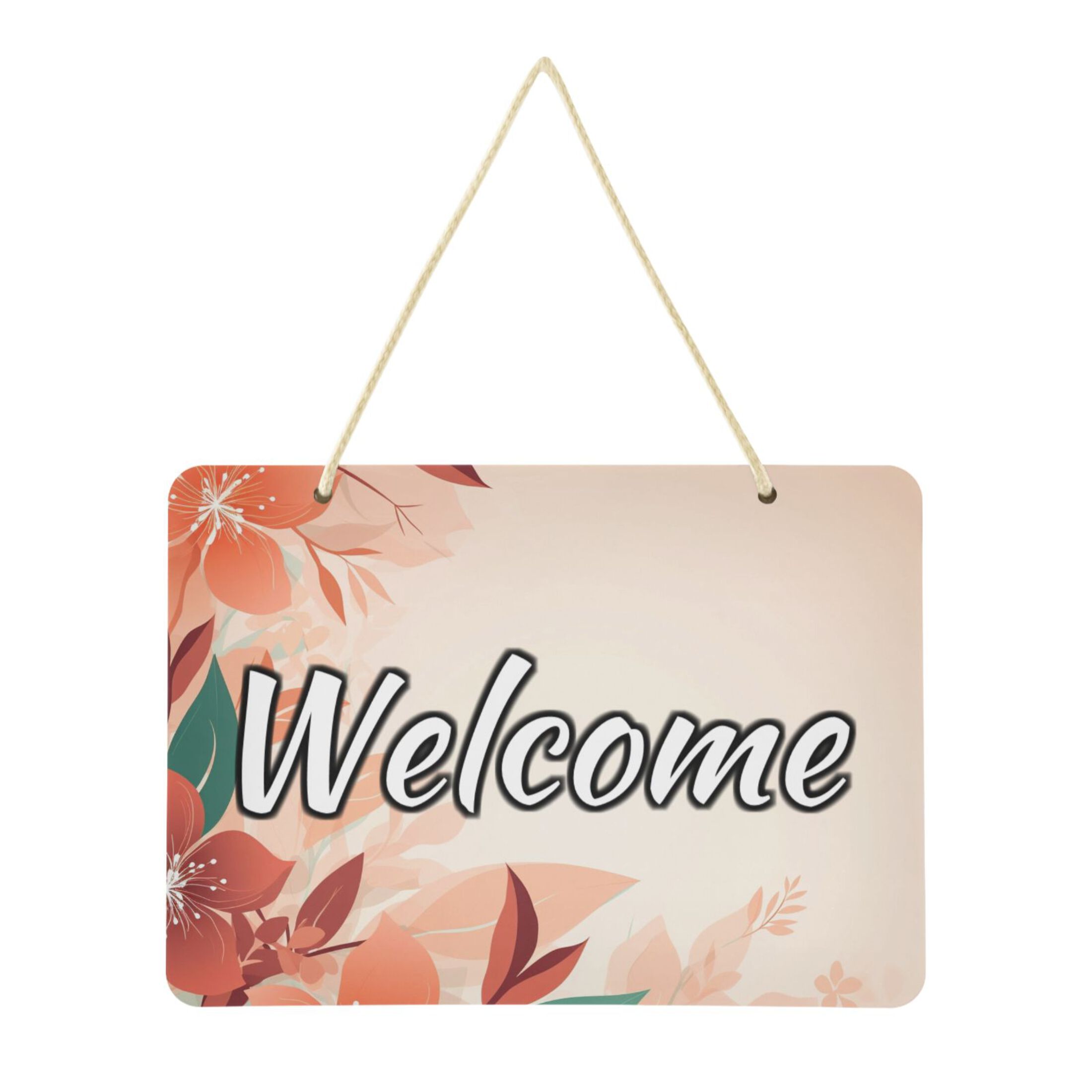 Welcome Door Sign Decoration Leaves Flowers Orange 13.8" Rectangular ...