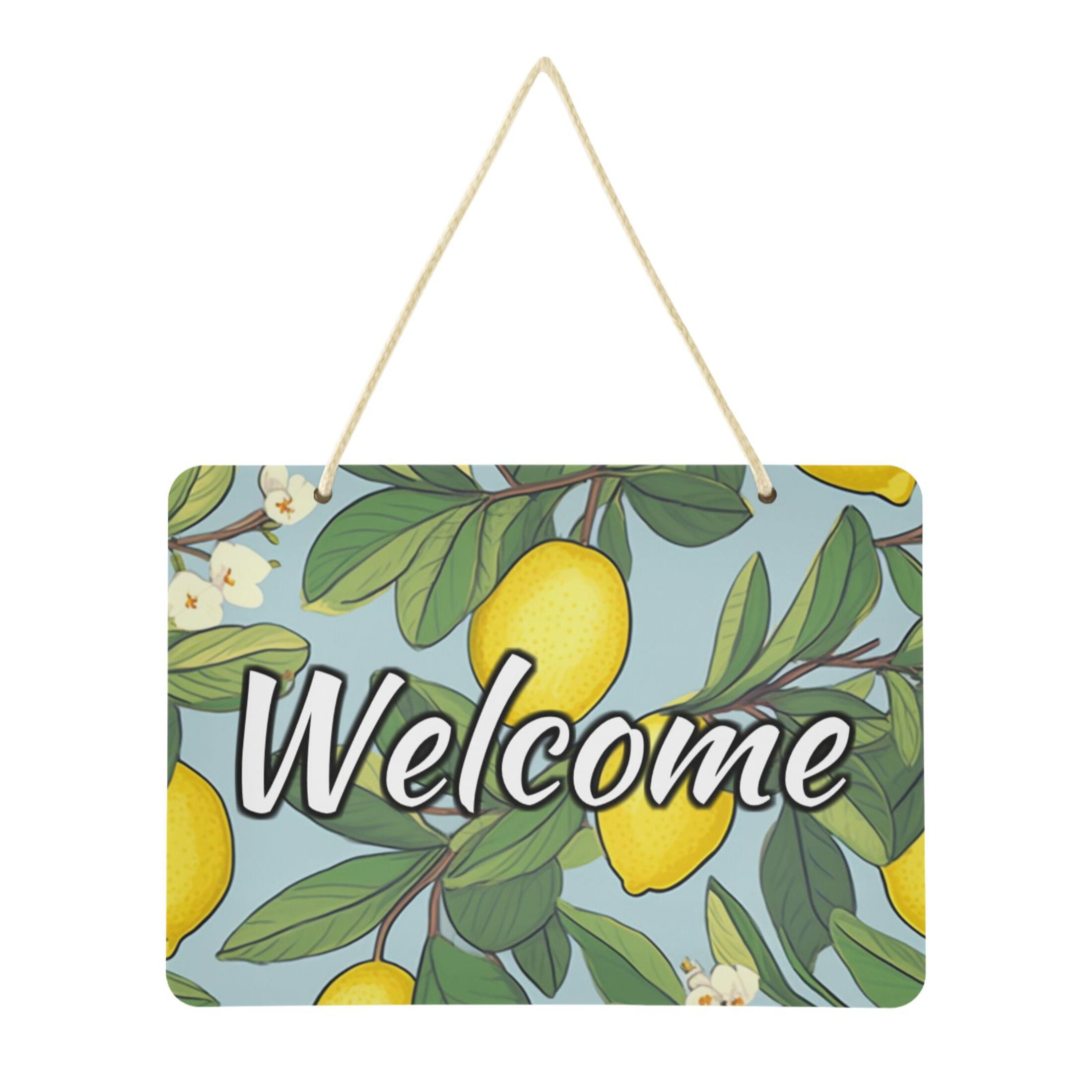 Welcome Door Sign Decoration Lemon Leaves 13.8" Rectangular Front ...